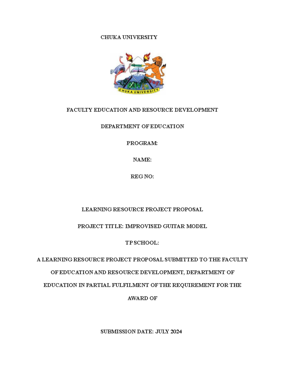 project proposal - CHUKA UNIVERSITY FACULTY EDUCATION AND RESOURCE ...