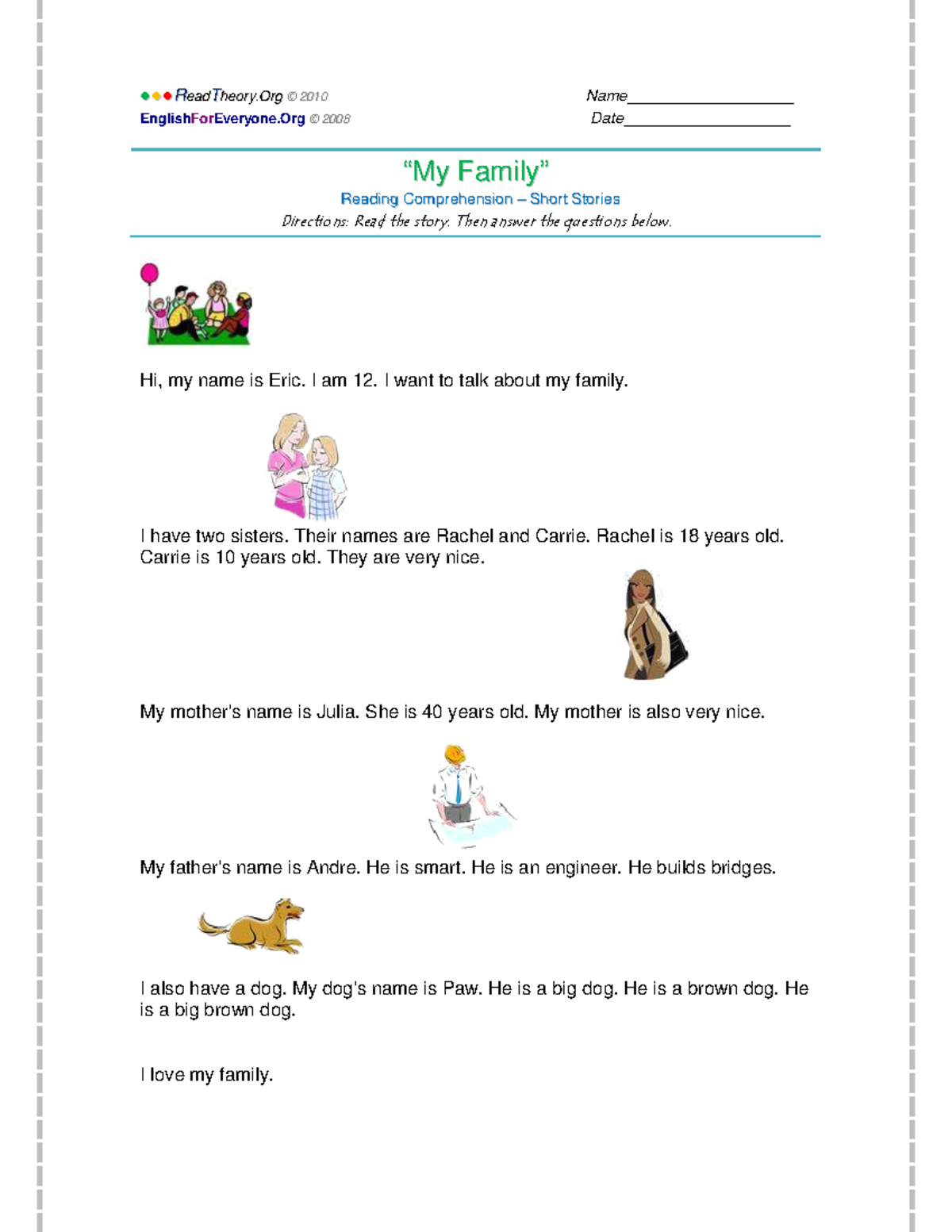 ENG 100: Family Reading Comprehension and Questions - Studocu