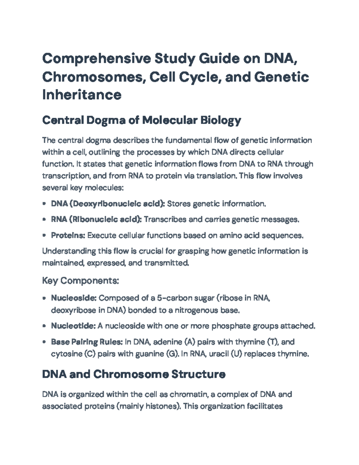 Comprehensive Study Guide on DNA, Cell Cycle & Genetics (BIO101) - Studocu