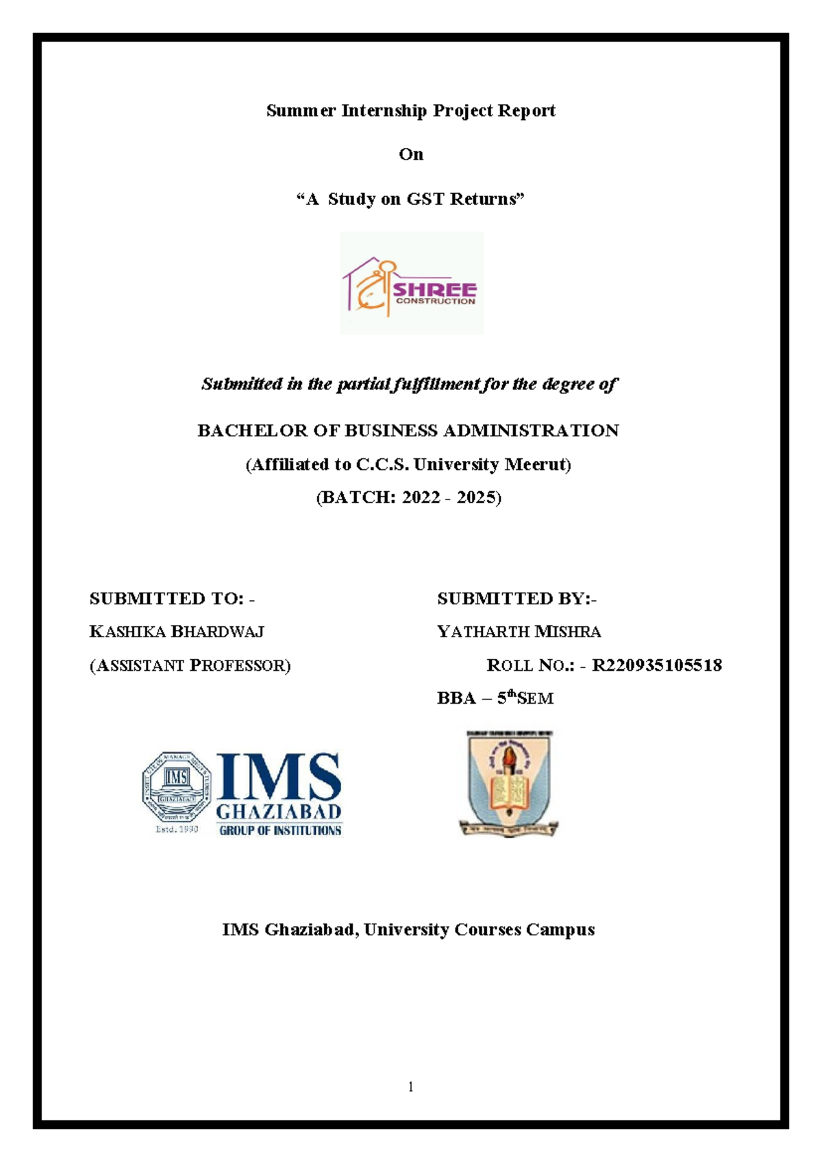 BBA 5th Sem - Summer Internship Project on GST Returns Analysis - Studocu