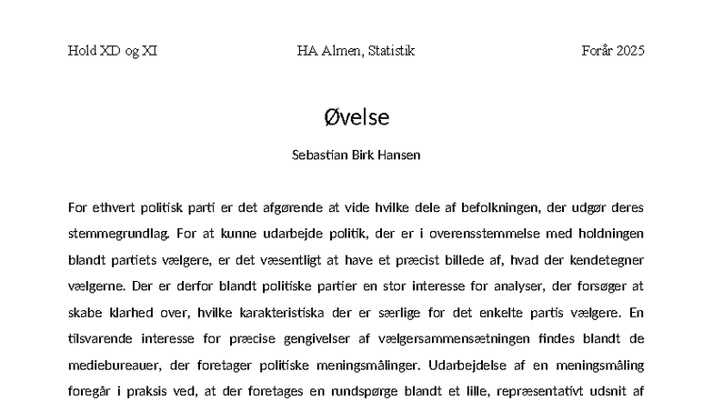 Hold XD og XI HA Almen, Statistik Forår 2025 - Exit Poll Analyse - Studocu