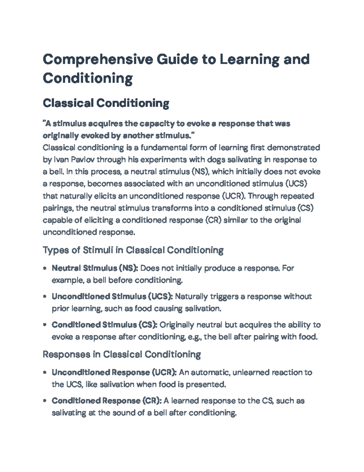 Comprehensive Guide to Classical & Operant Conditioning (PSY 101) - Studocu