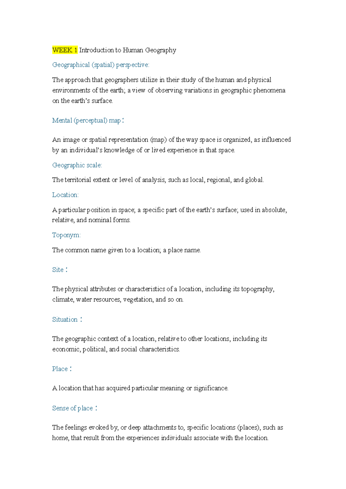 Geography 1400: Week 1 - Introduction to Human Geography Concepts - Studocu