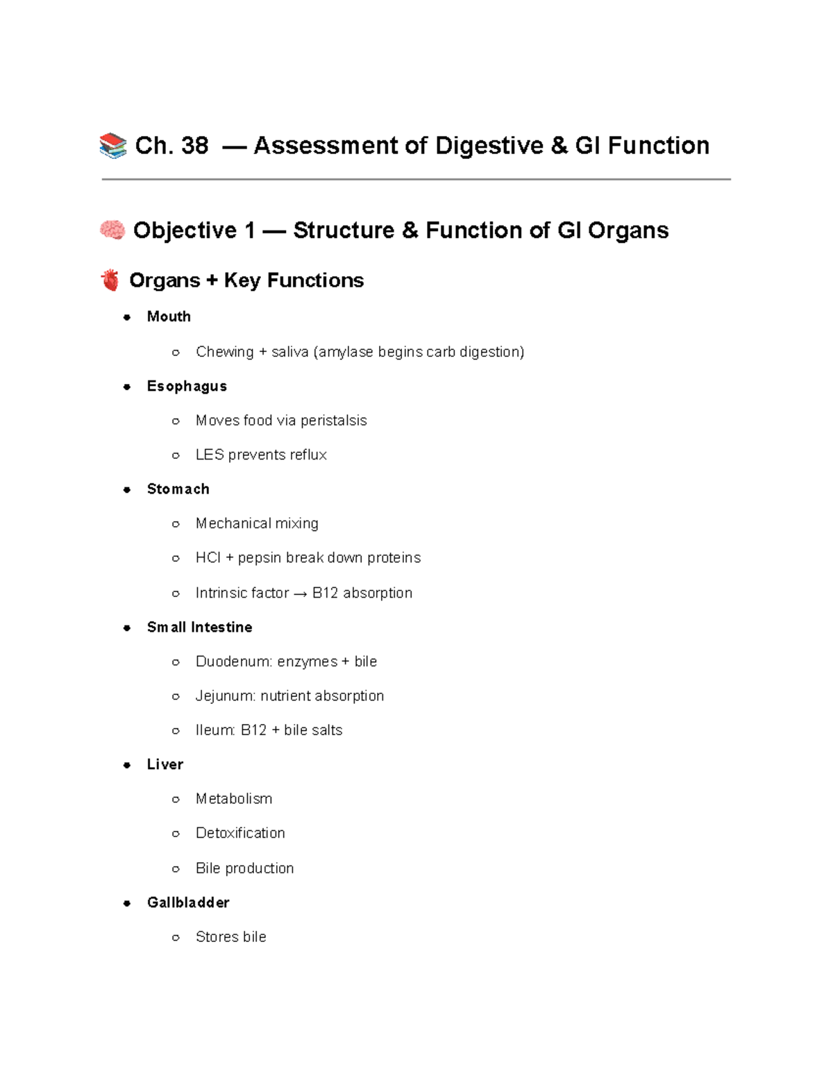 Med Surg Ch. 38 - Assessment of Digestive & GI Function - Studocu