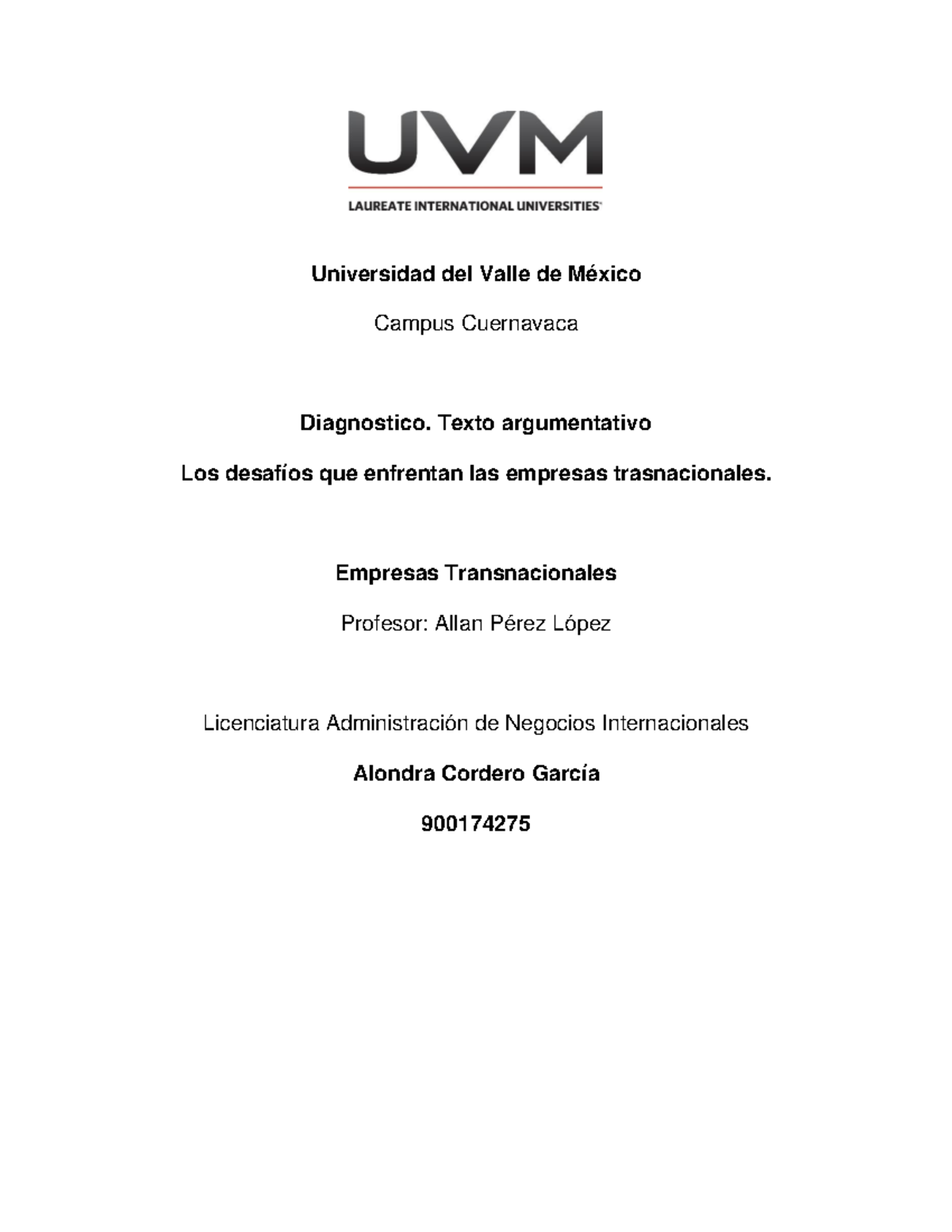 A1 ACG - Diagnostico. Texto argumentativo Los desafíos que enfrentan ...