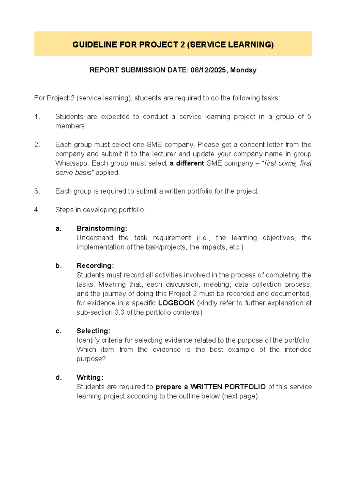 Project 2 Guidelines: Service Learning Report Submission - FAR - Studocu