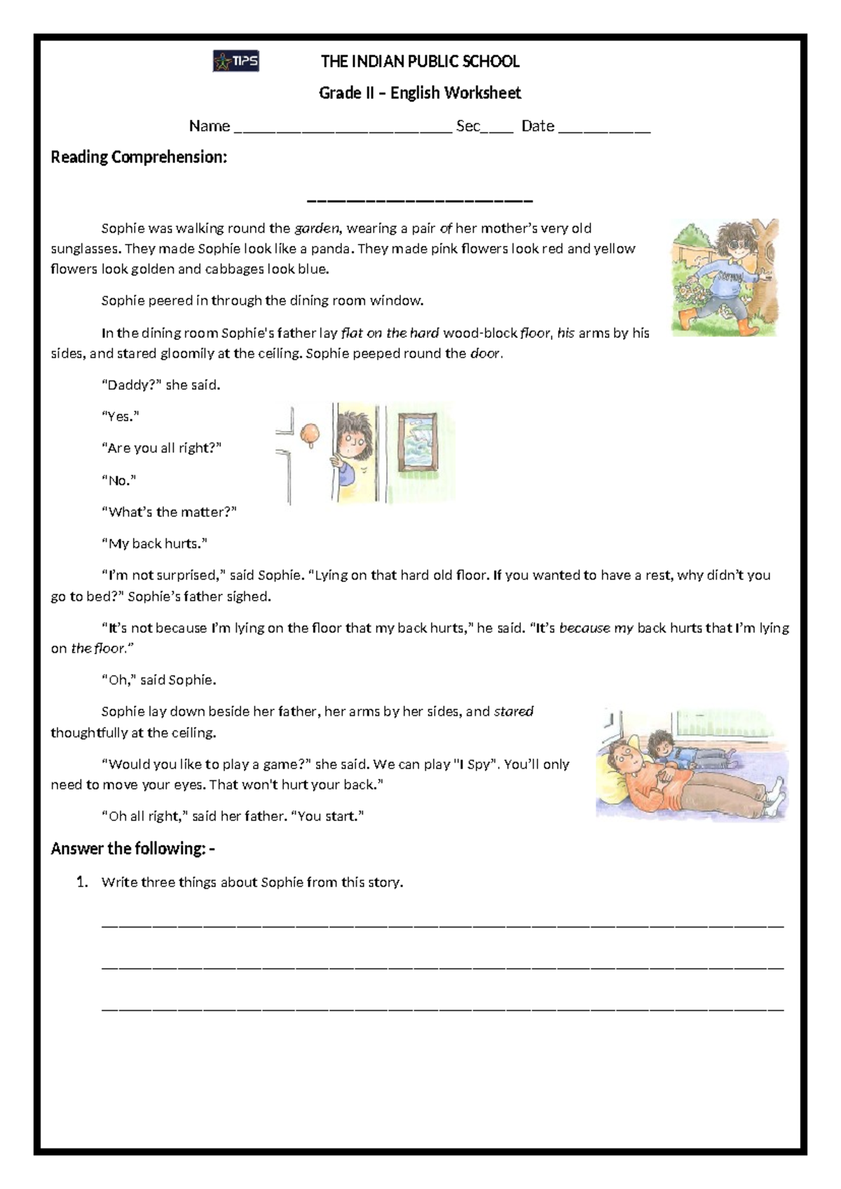Grade II English Worksheet: A Bad Back Comprehension - Studocu