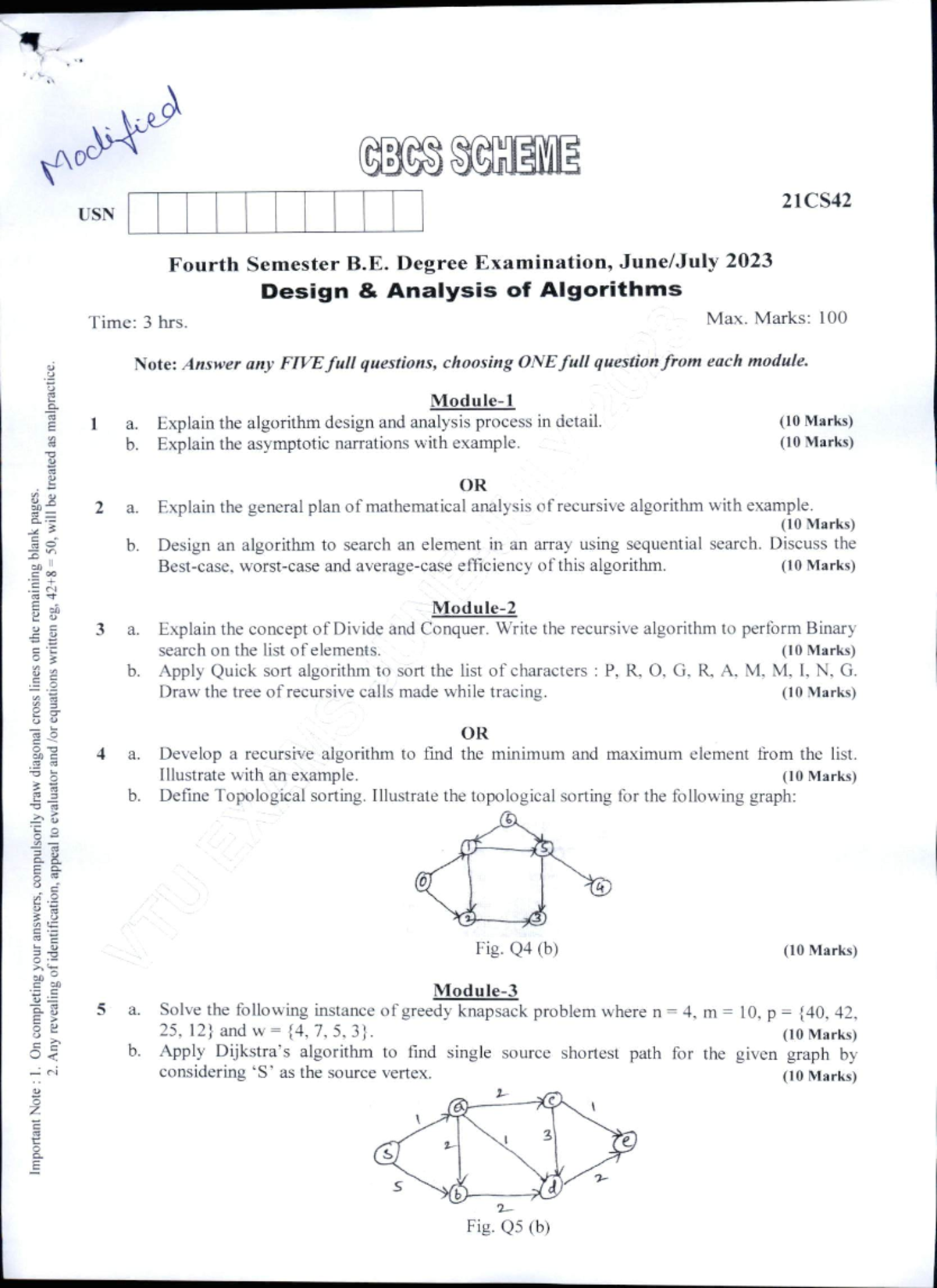 Design Analysis of Algorithms - 21CS42 Fourth Sem Exam Paper - Studocu