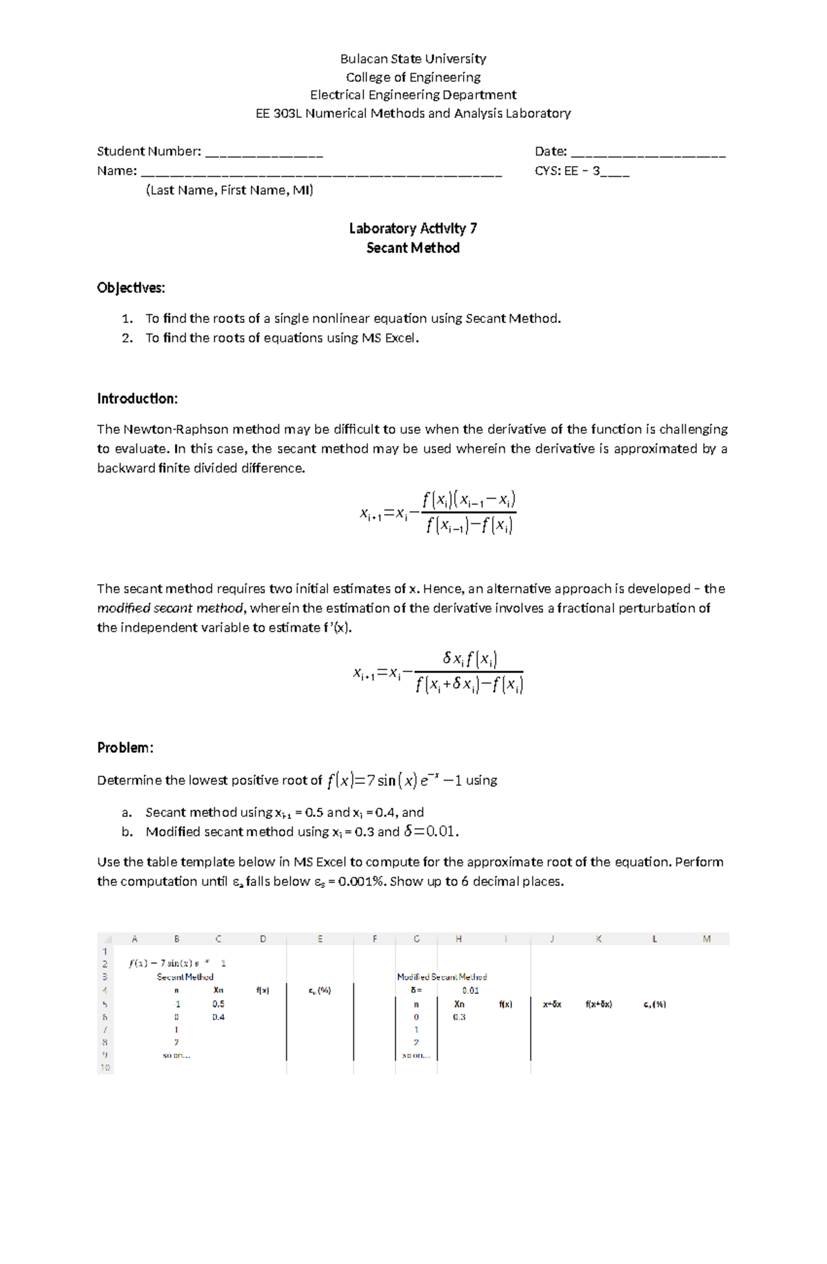 EE 303L Lab Act 7 - Secant Method - Bulacan State University College of Engineering Electrical ...