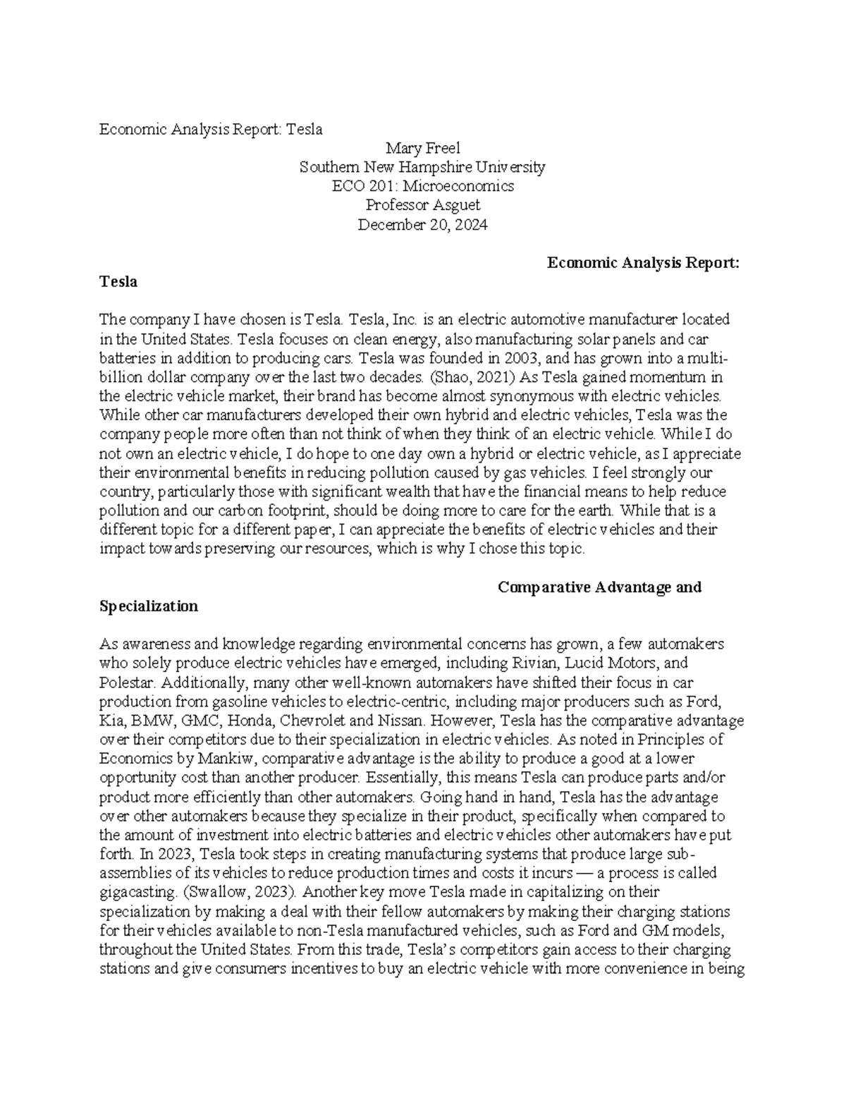 ECO 201: Tesla Economic Analysis Report and Market Insights - Studocu