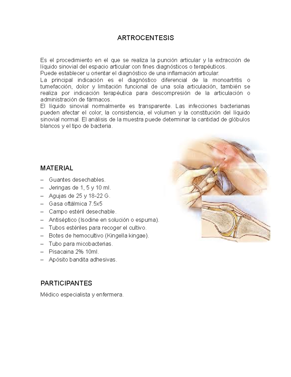 Guía de Procedimientos: Artrocentesis y Extracción de Líquido Sinovial ...