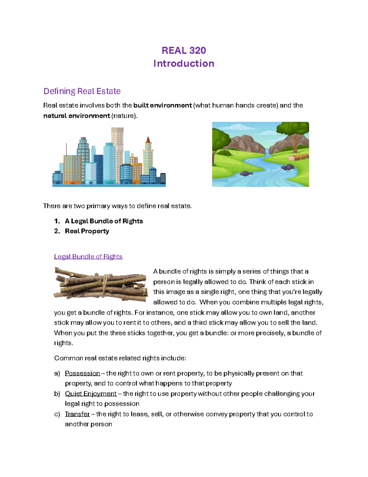 REAL 320 Introduction to Real Estate: Defining Key Concepts - Studocu