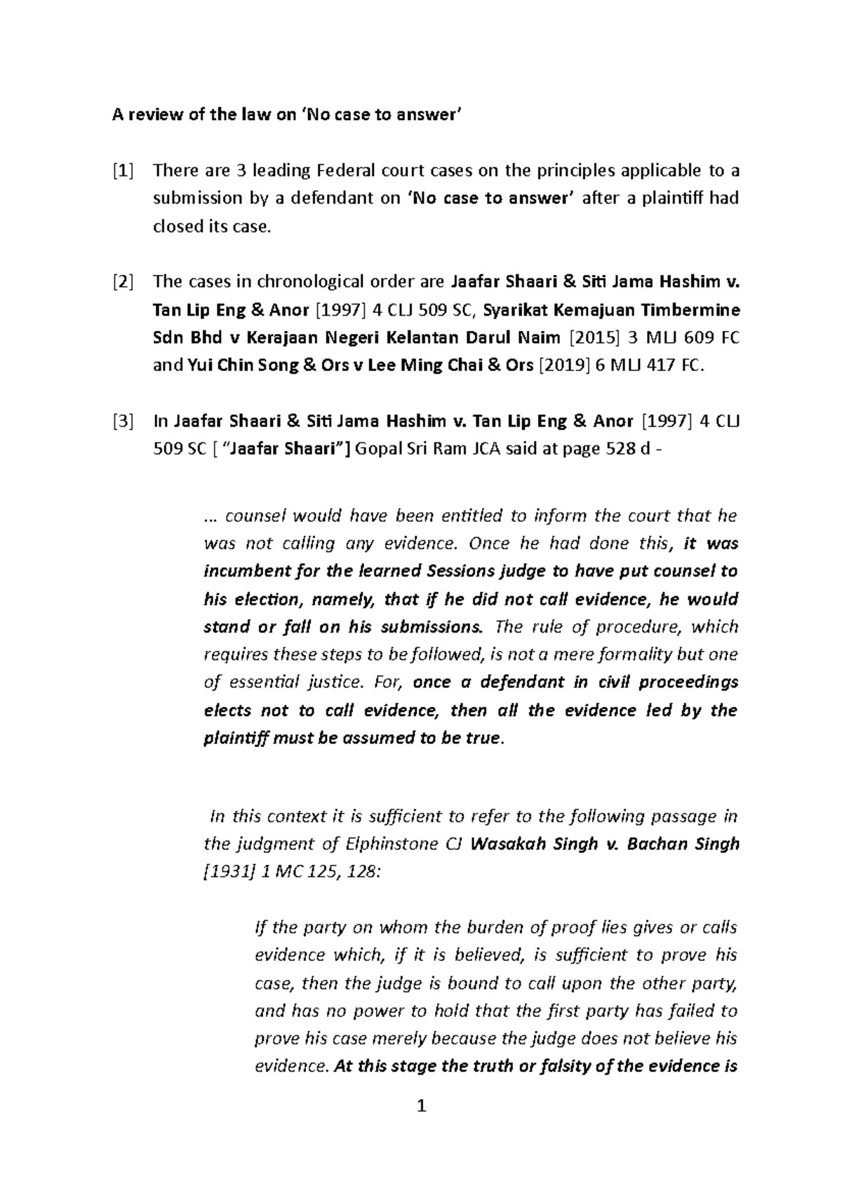 Federal Court Principles on No Case to Answer: A Legal Review - Studocu