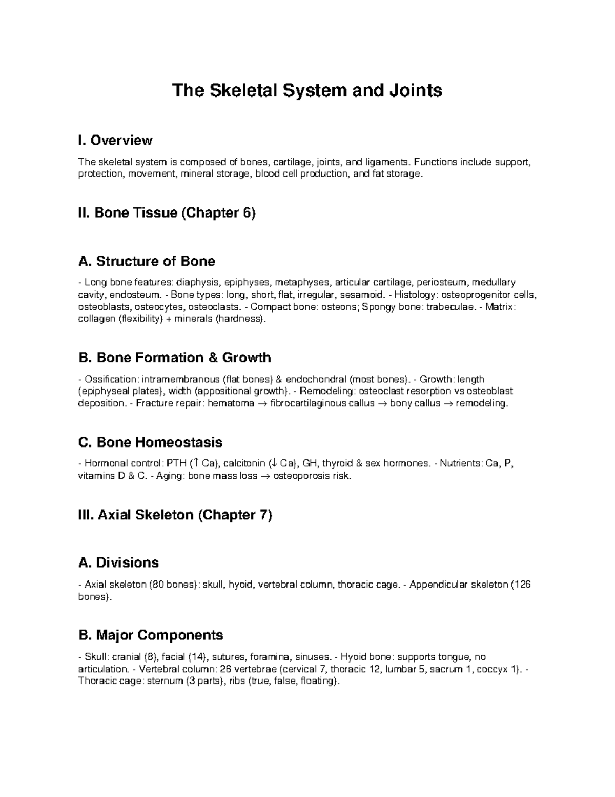 Skeletal System and Joints I: Overview and Bone Tissue Insights - Studocu