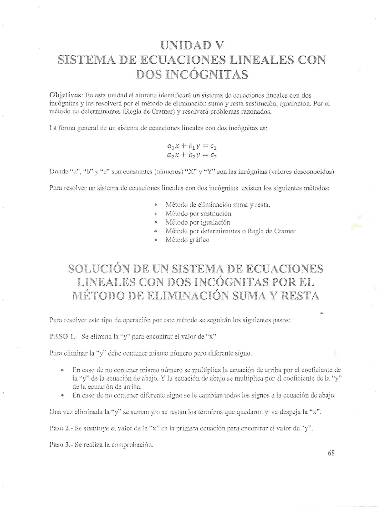 Unidad V. Sistema de ecuaciones lineales con dos incógnitas - UNIDAD V ...