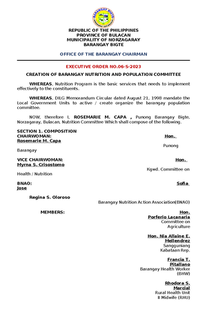 Baranggay Nutrition Action PLAN (BNAP) - BARANGGAY RESOLUTION NO. 53 ...