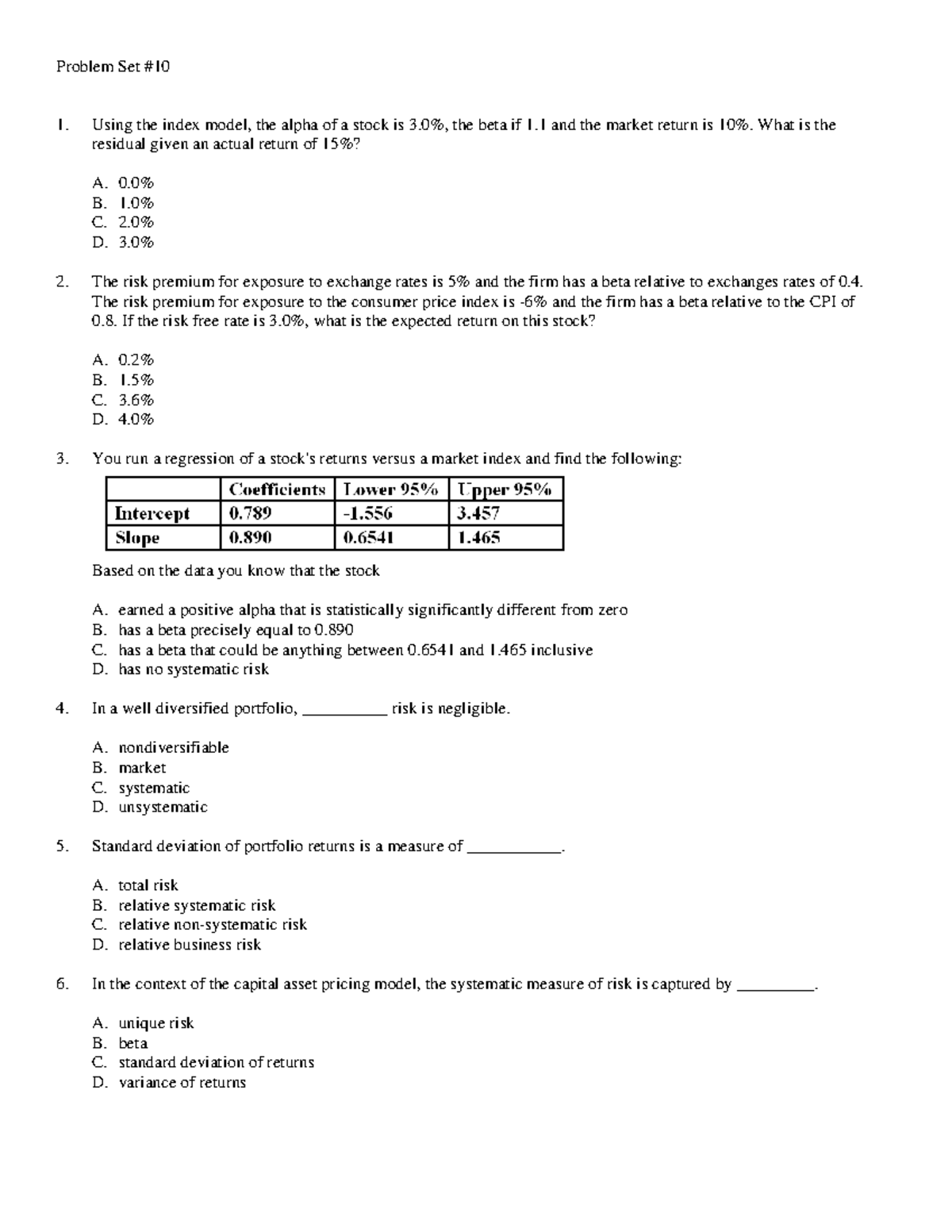 PS10 - Problem Set 1: Alpha, Beta, and Risk Analysis - Studocu