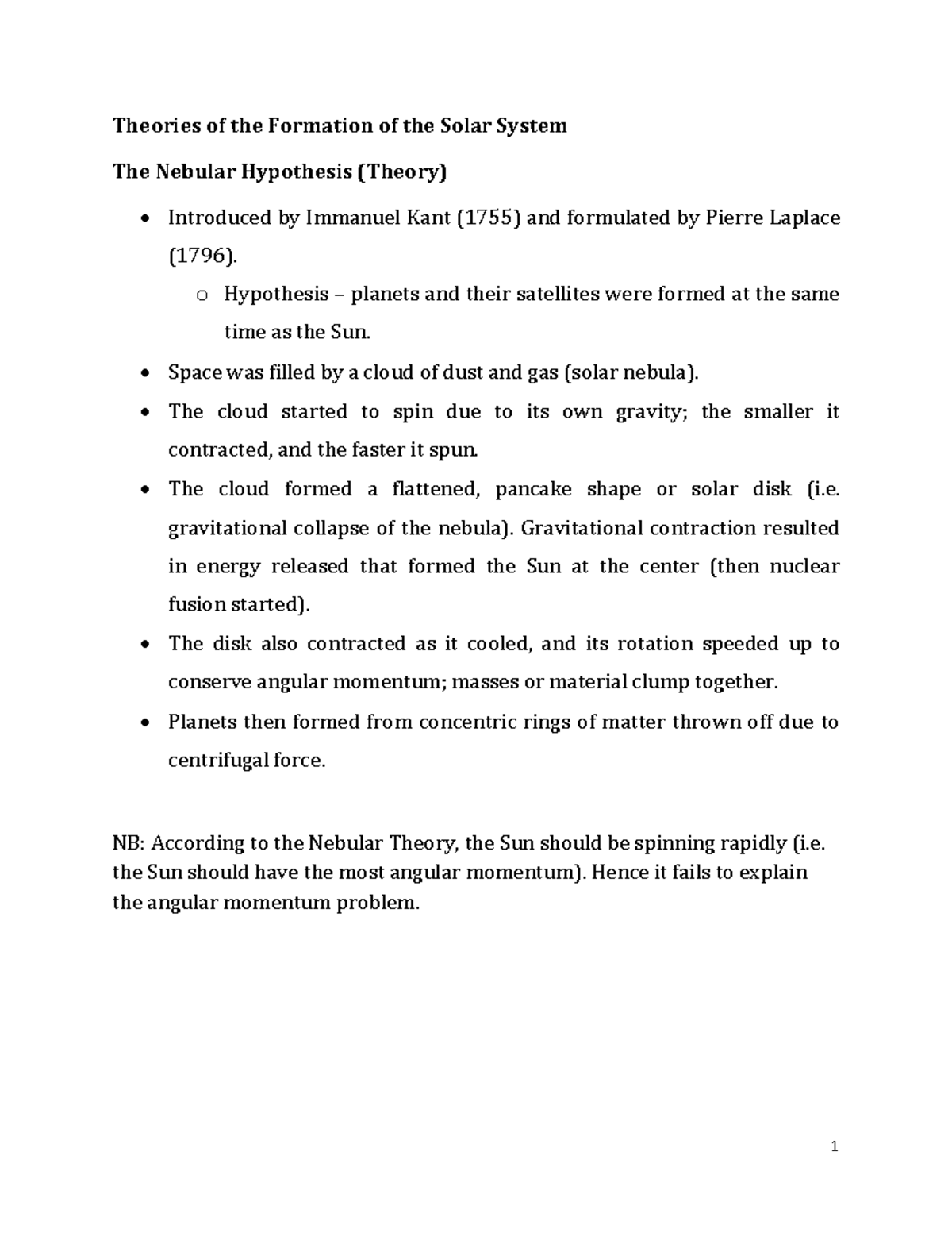 Models of Planet Building: Theories of Solar System Formation - Studocu