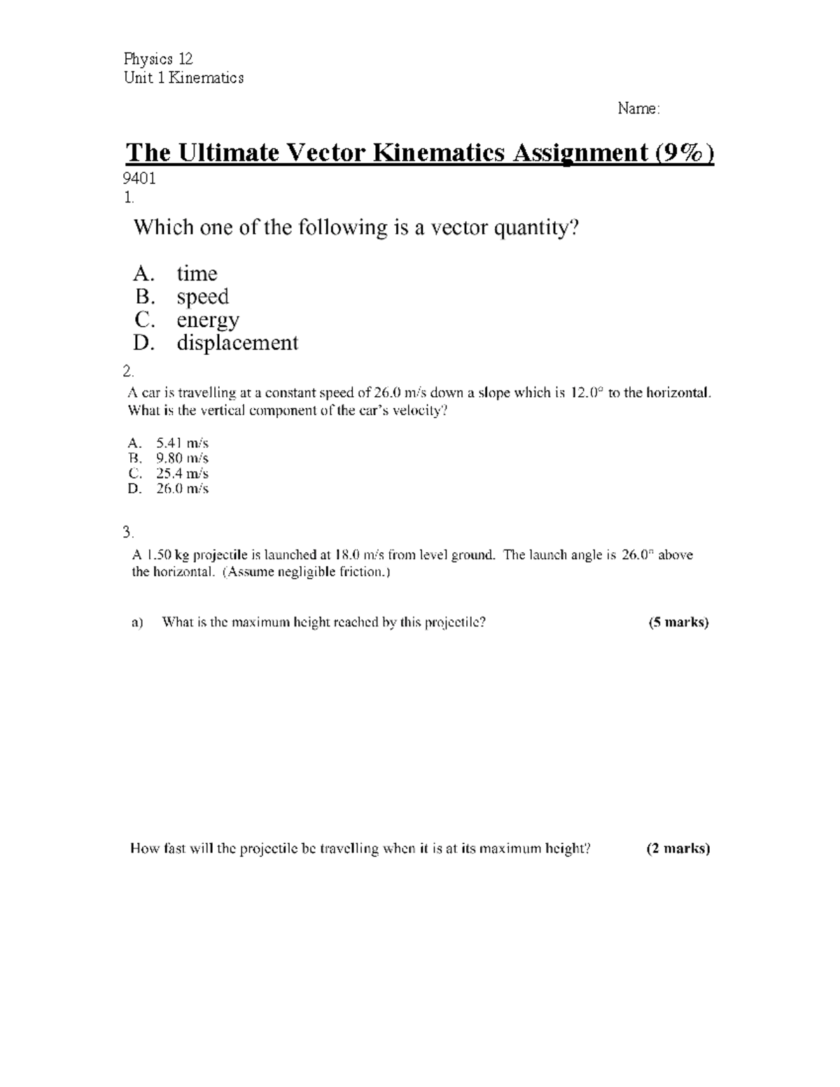 Ultimate kinematics - Worksheet - Unit 1 Kinematics Name: The Ultimate ...