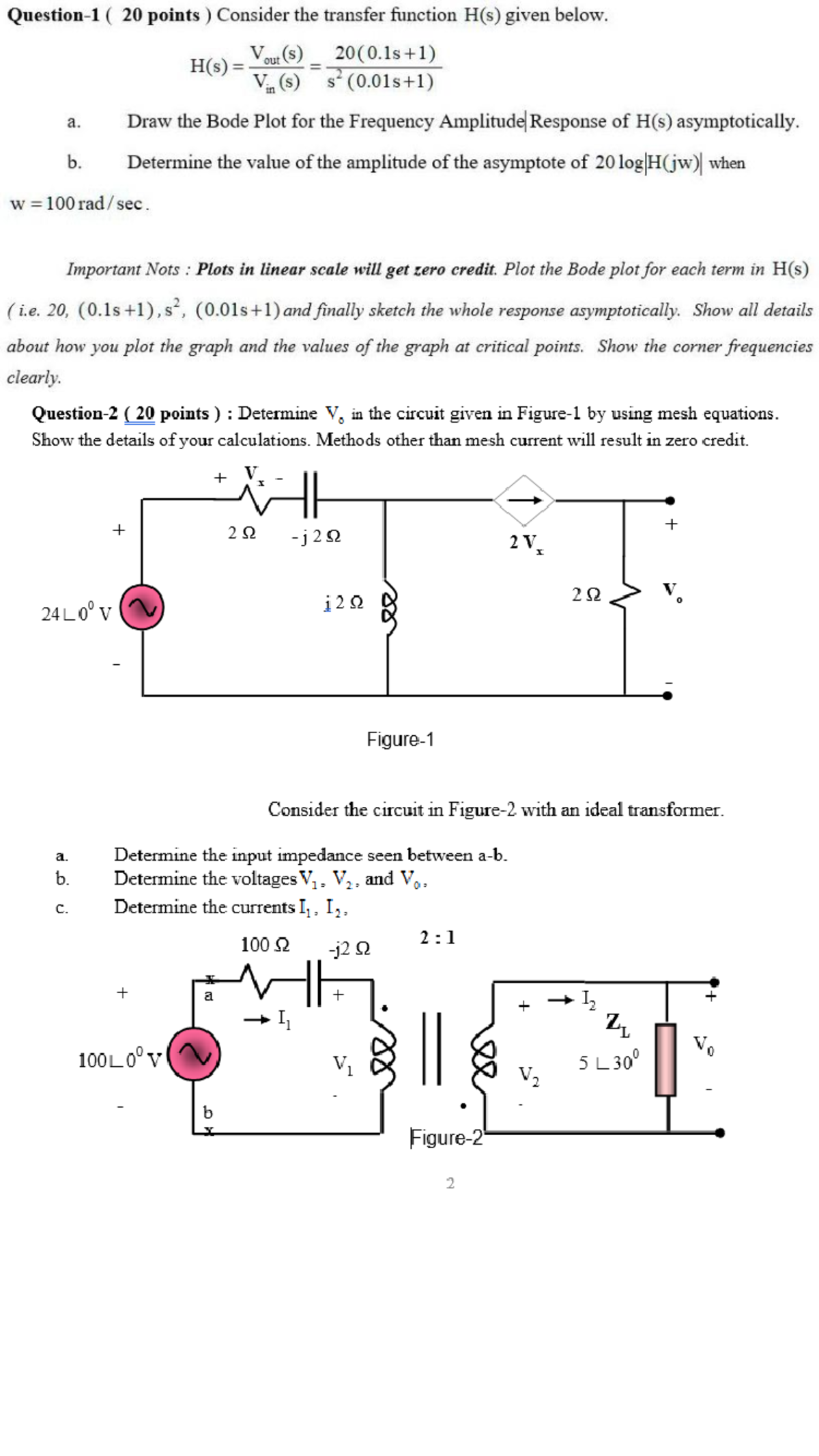 EEM202 Bode Plot & Circuit Analysis Exam Notes - Studocu