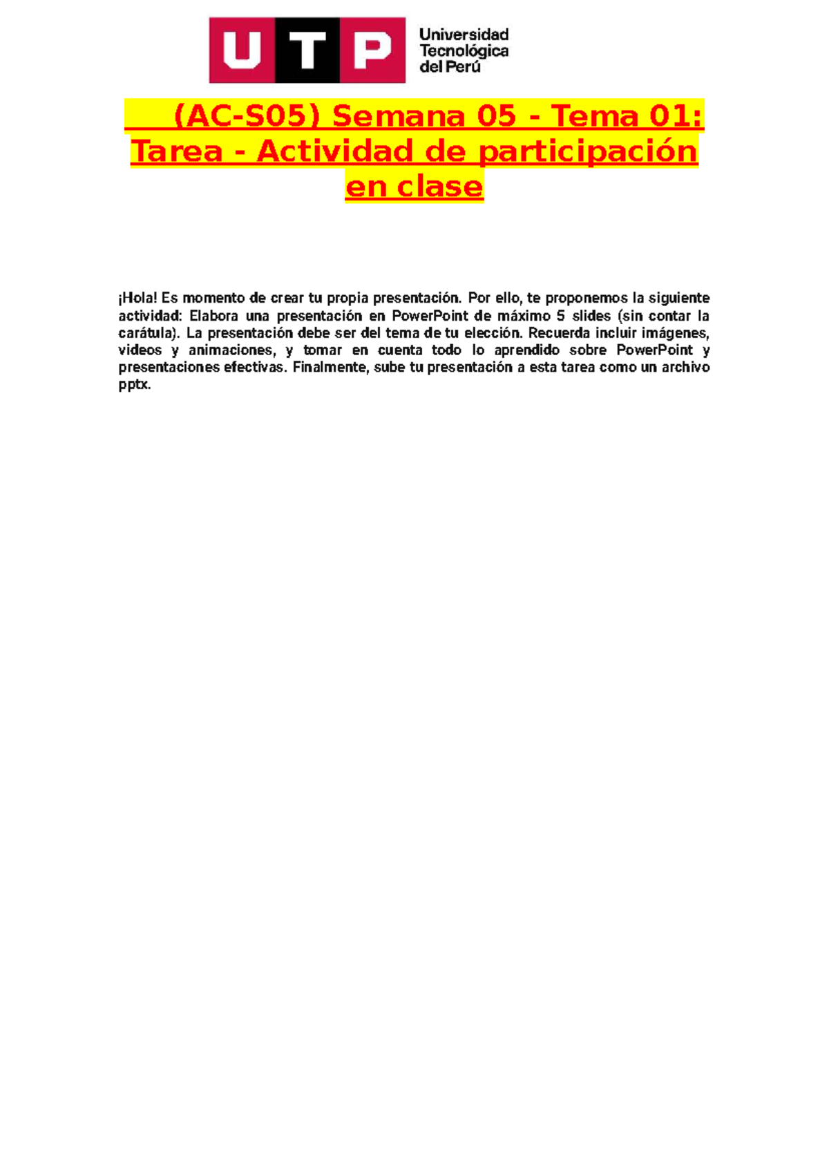 🔴 (AC-S05) Semana 05 - Tema 01: Tarea de Presentación en PowerPoint ...