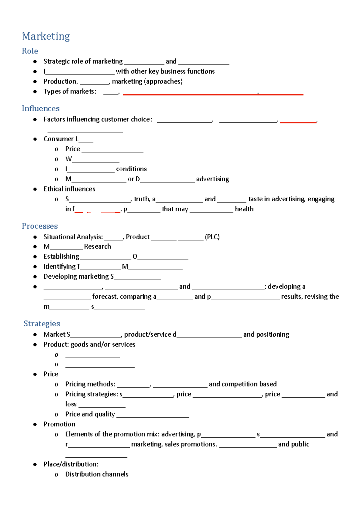 Marketing Fill in the Blanks - Key Concepts and Strategies - Studocu