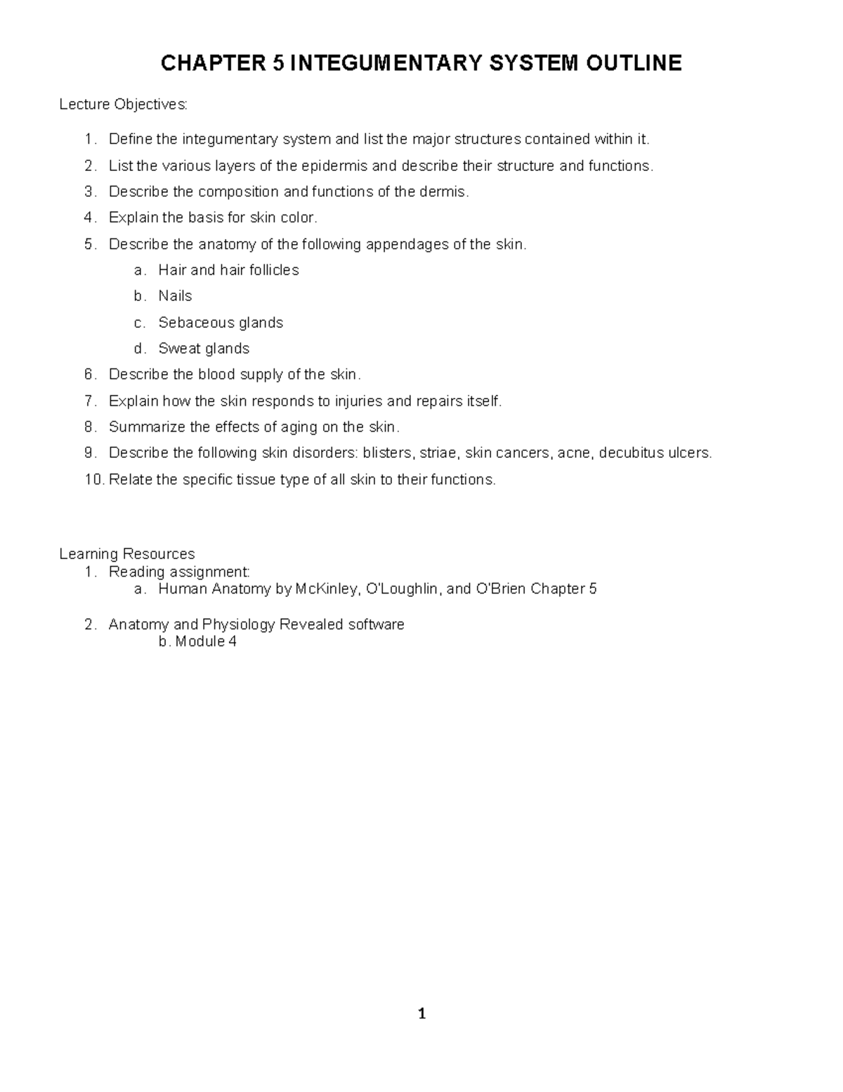 CHAPTER 5: INTEGUMENTARY SYSTEM LECTURE NOTES (BIO 292) - Studocu