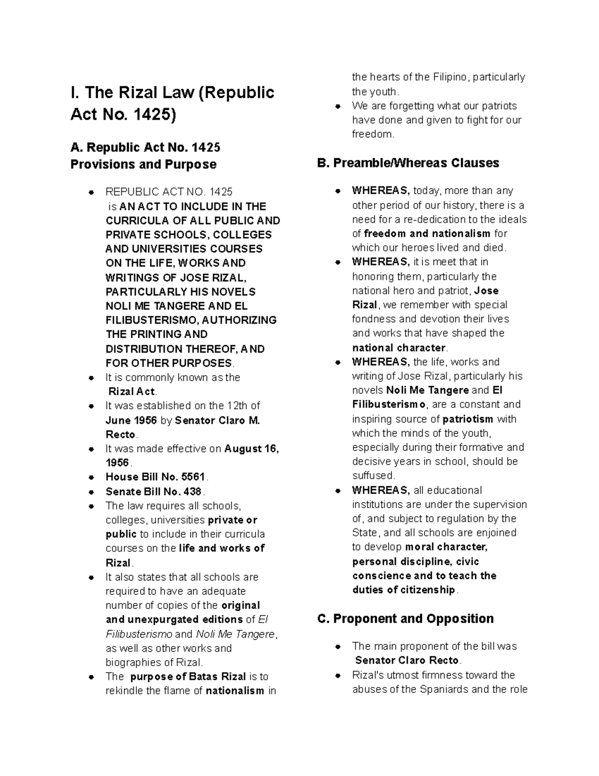 Rizal Law (Republic Act No. 1425) Overview and Key Insights - Studocu