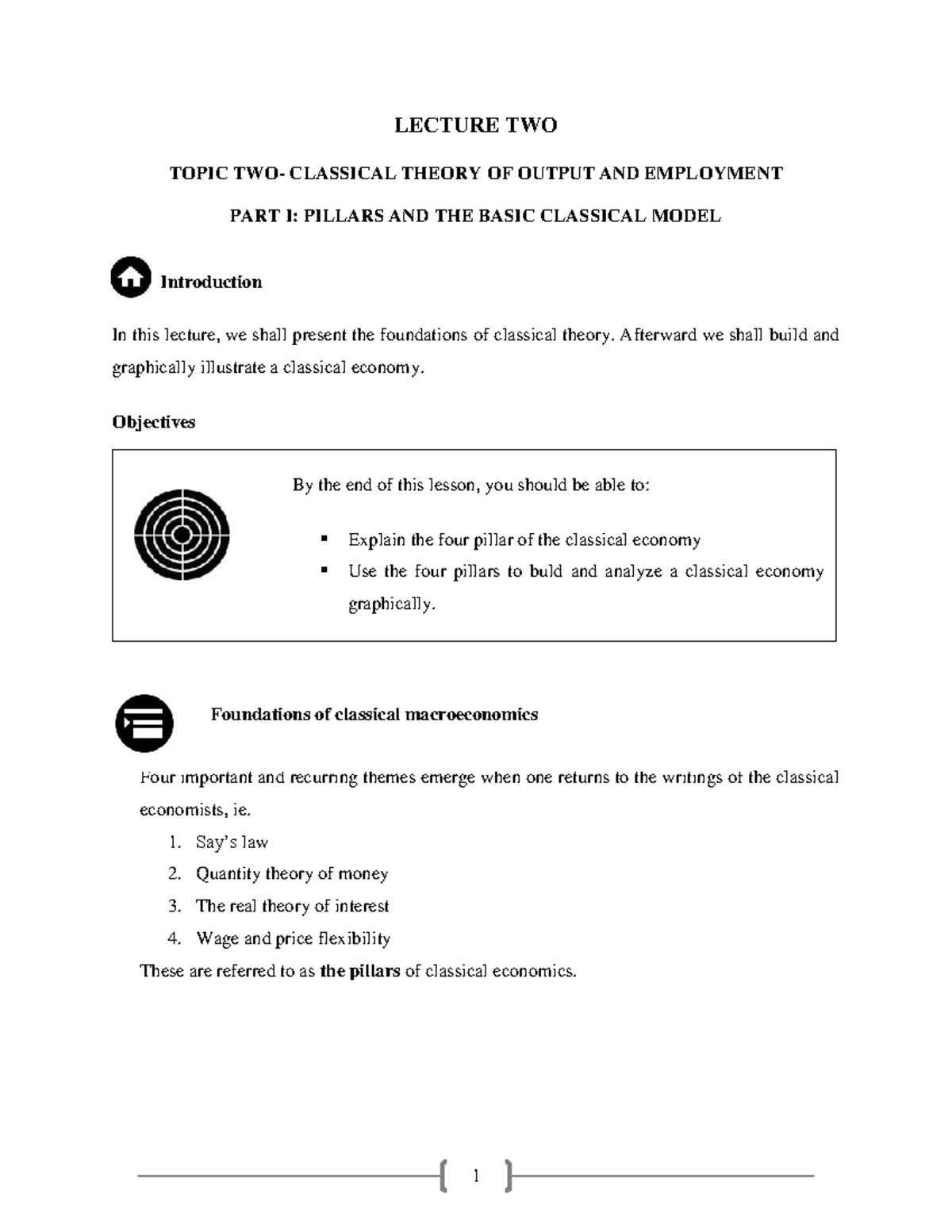Chapter 2: Classical Theory of Output & Employment - Lecture 2 - Studocu