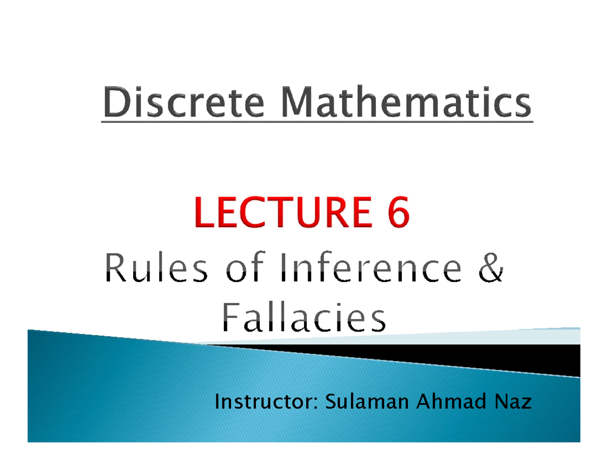 Discrete Mathematics - Lecture 6 - Instructor: Sulaman Ahmad Naz ...