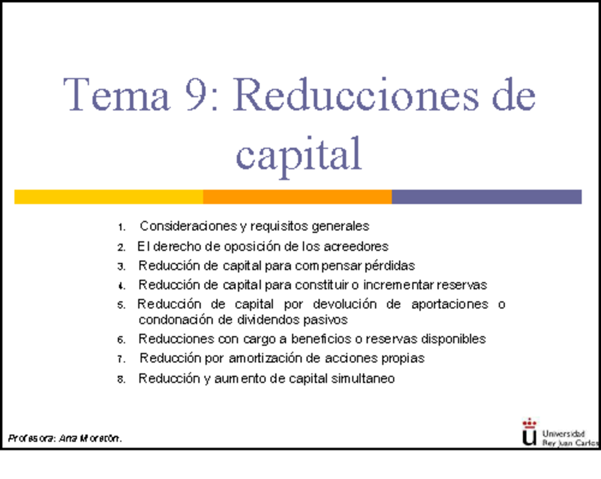 Tema 9 Reducciones de capital - Profesora: Ana Moretón. Tema 9 ...