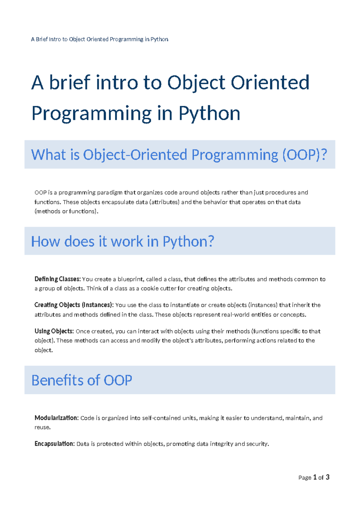 OOP in Python: A Brief Intro to Object Oriented Programming - Studocu