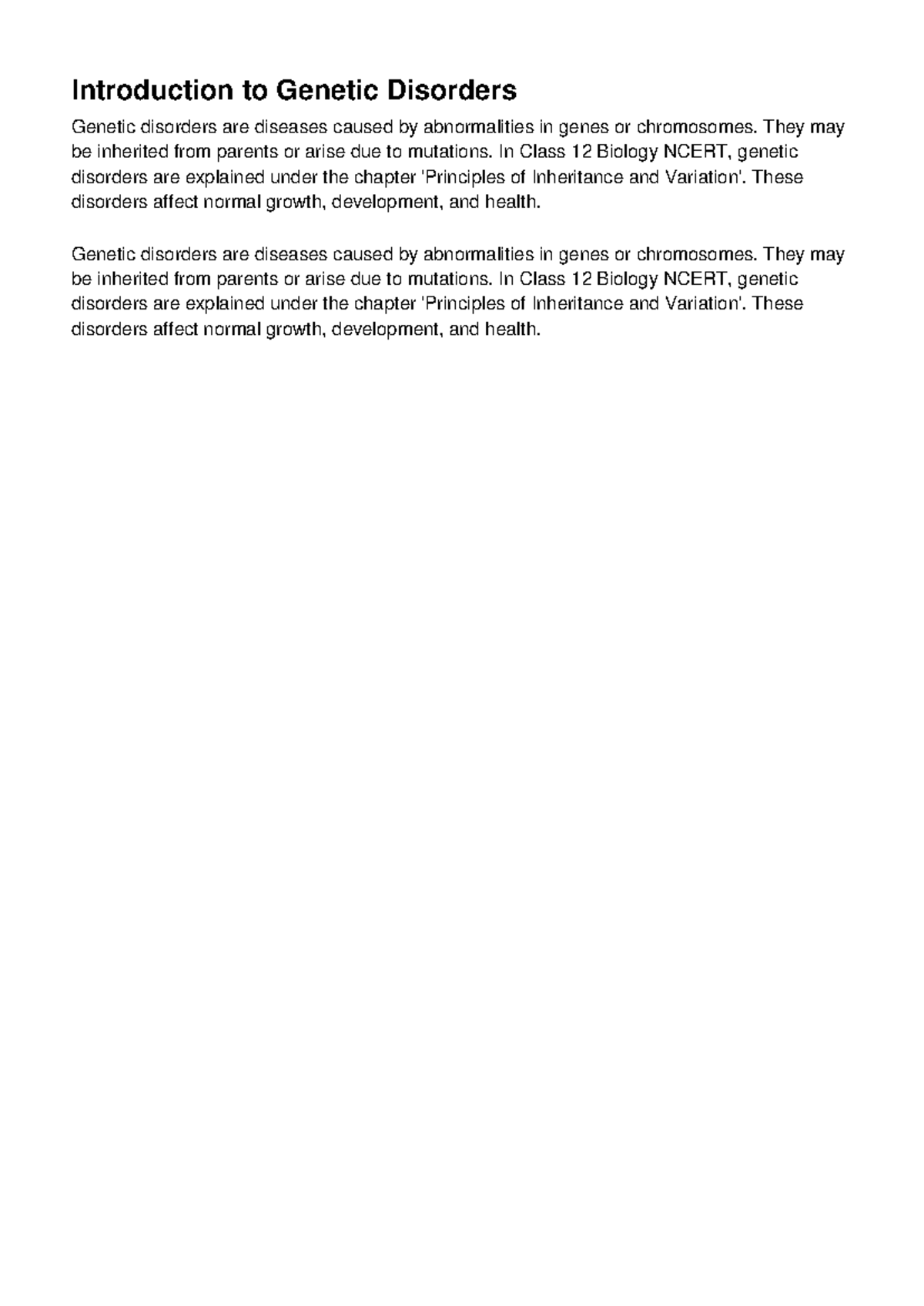 Genetic Disorders: Class 12 NCERT Overview and Classification - Studocu