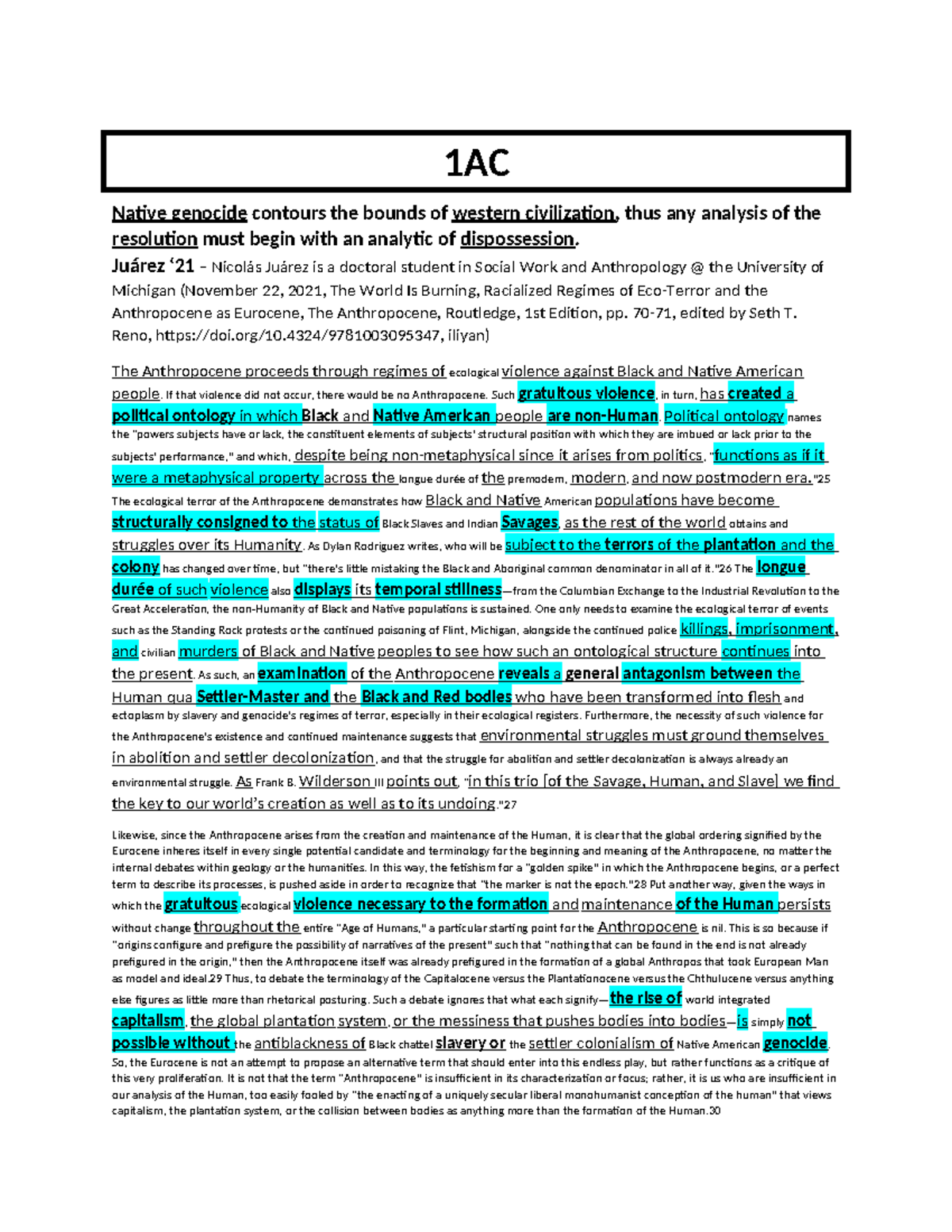 1AC Native Genocide and the Anthropocene: Analyzing Colonial Narratives ...
