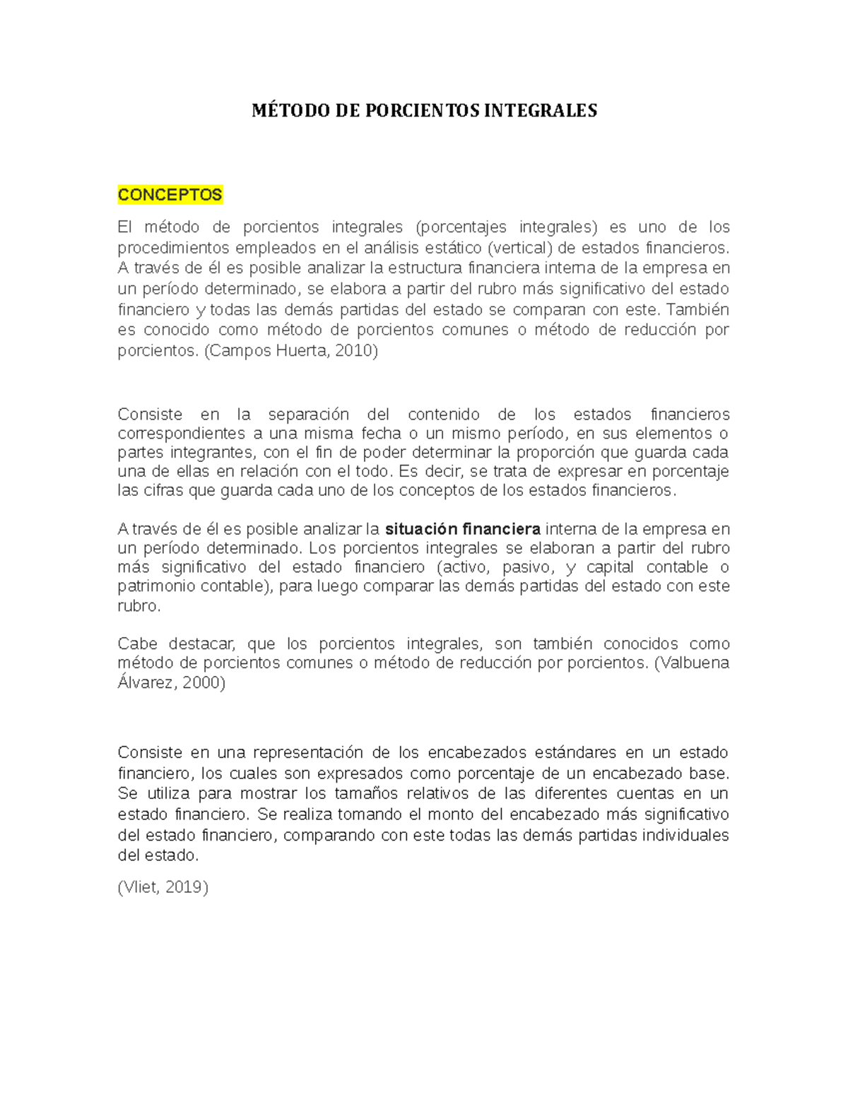 Método DE Porcientos Integrales - MÉTODO DE PORCIENTOS INTEGRALES CONCEPTOS El método de ...