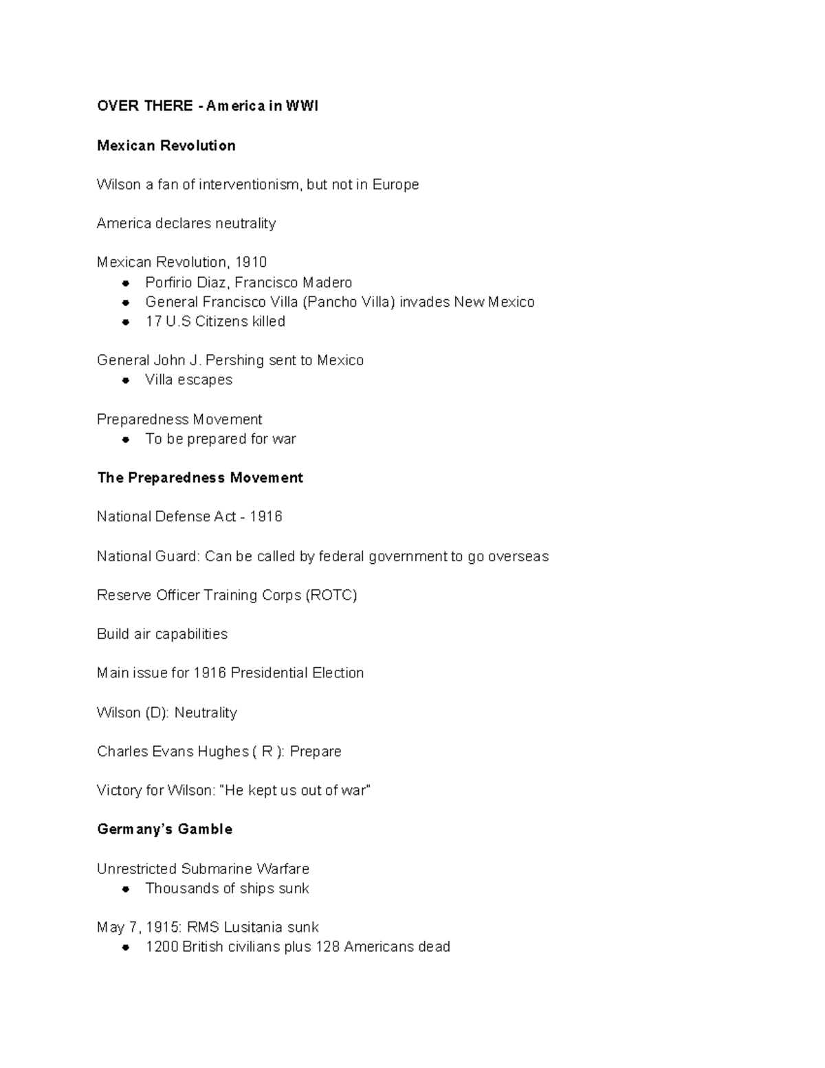 America in WWI: Key Events & Battles Overview (HIST 101) - Studocu