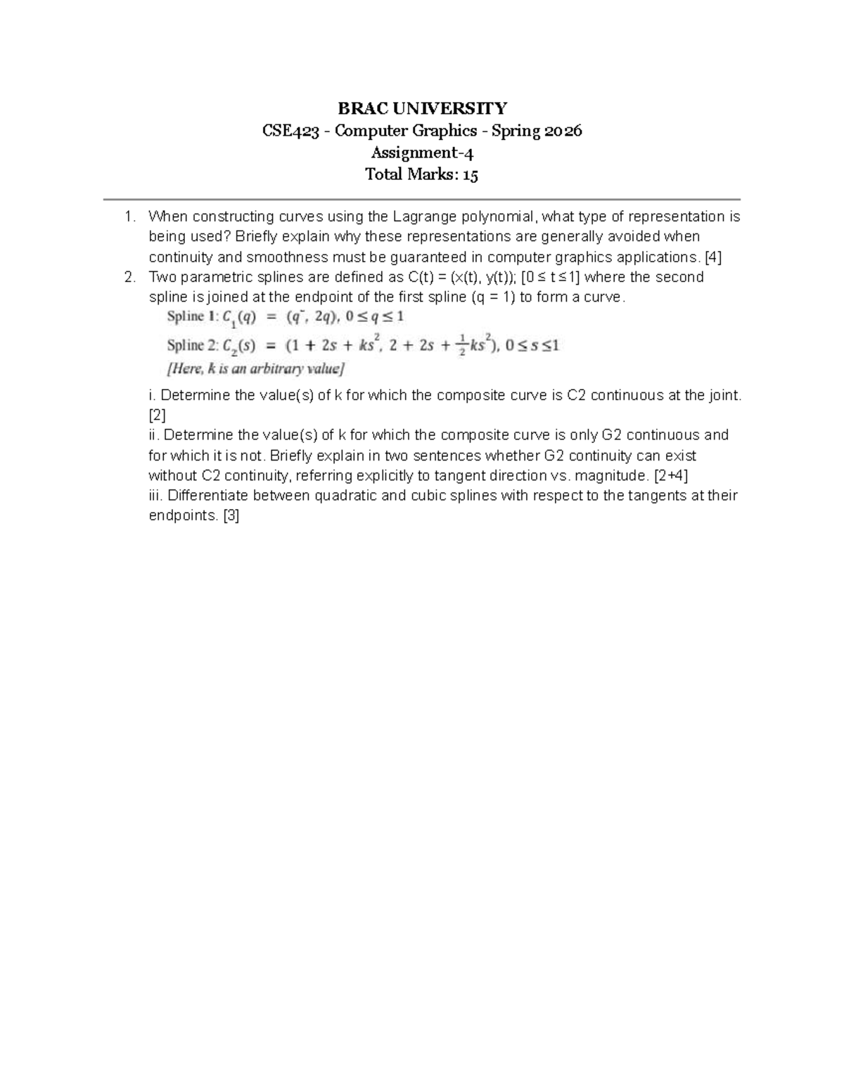 CSE423 - Computer Graphics Spring 2026: Assignment 04 on Splines - Studocu