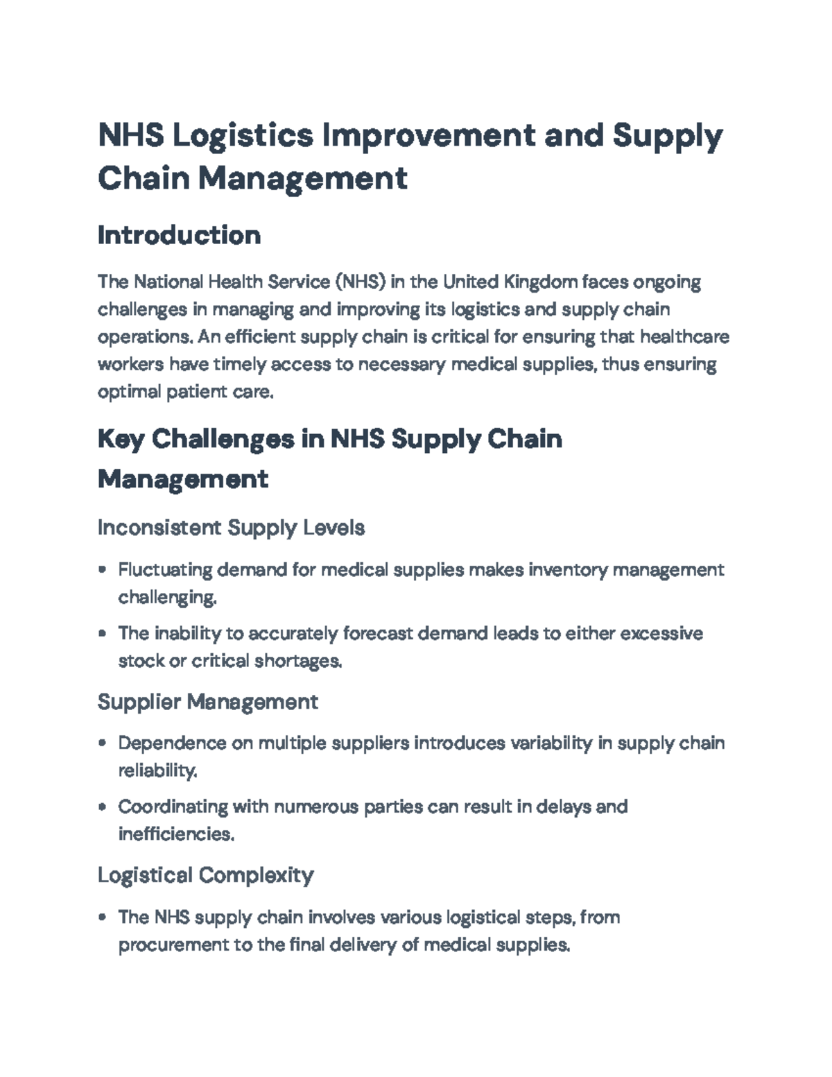 NHS Logistics & Supply Chain Management: Strategies for Improvement ...