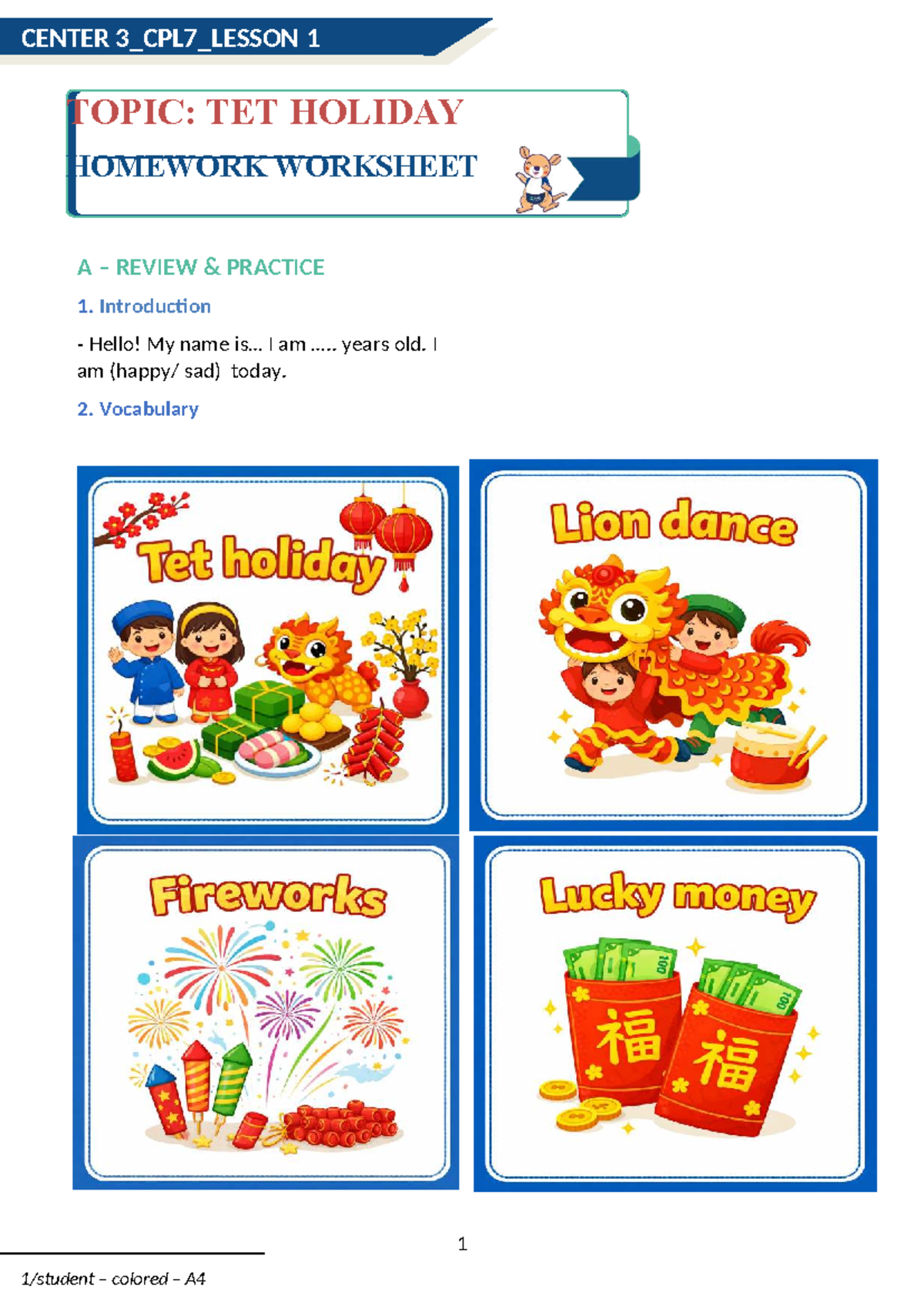 CENTER 3_CPL7_LESSON 1 TET HOLIDAY HOMEWORK REVIEW - Studocu