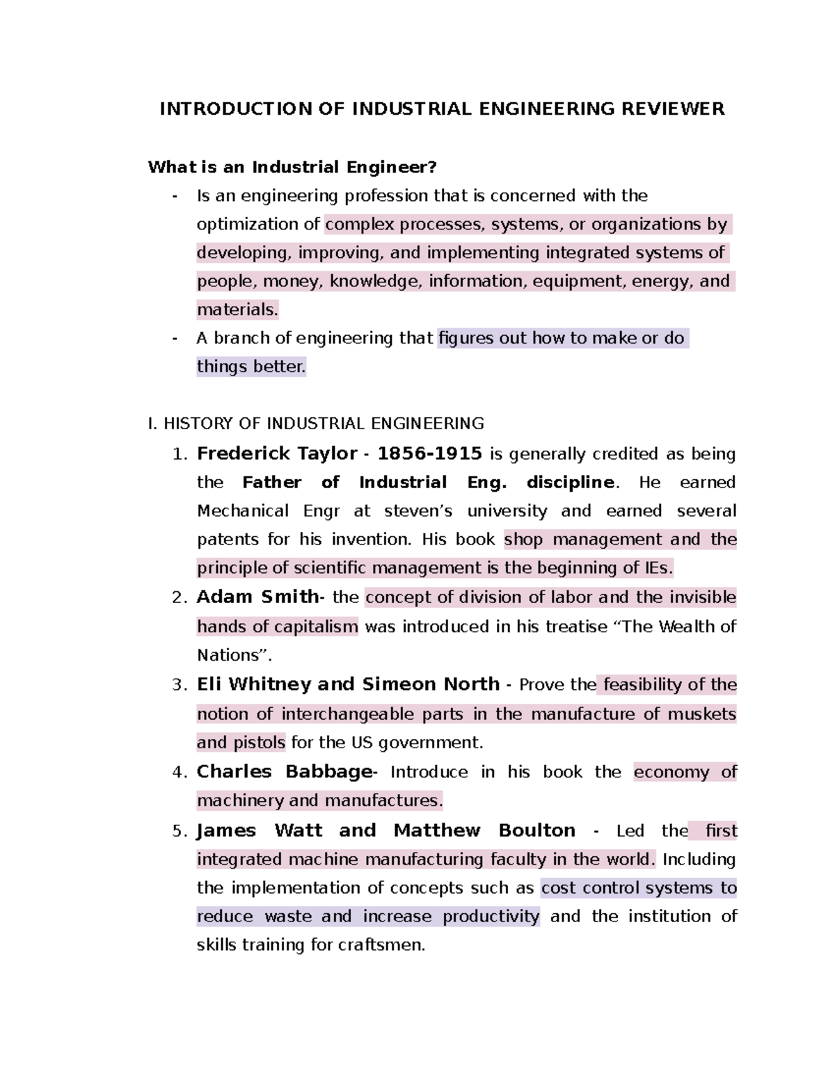 Chapter 1-9 Overview of Industrial Engineering Concepts and History ...