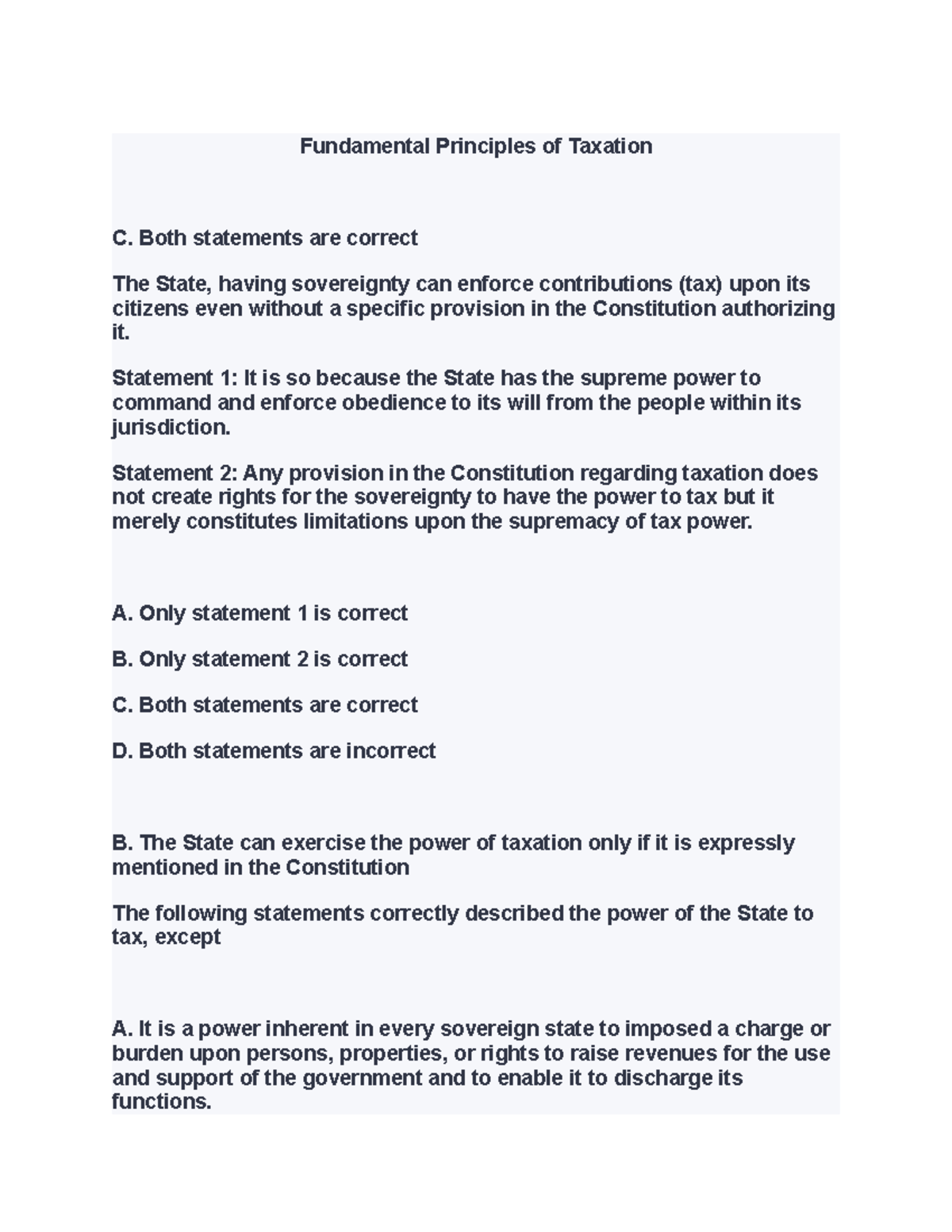 Fundamental Principles of Taxation: Questions and Answers Review - Studocu