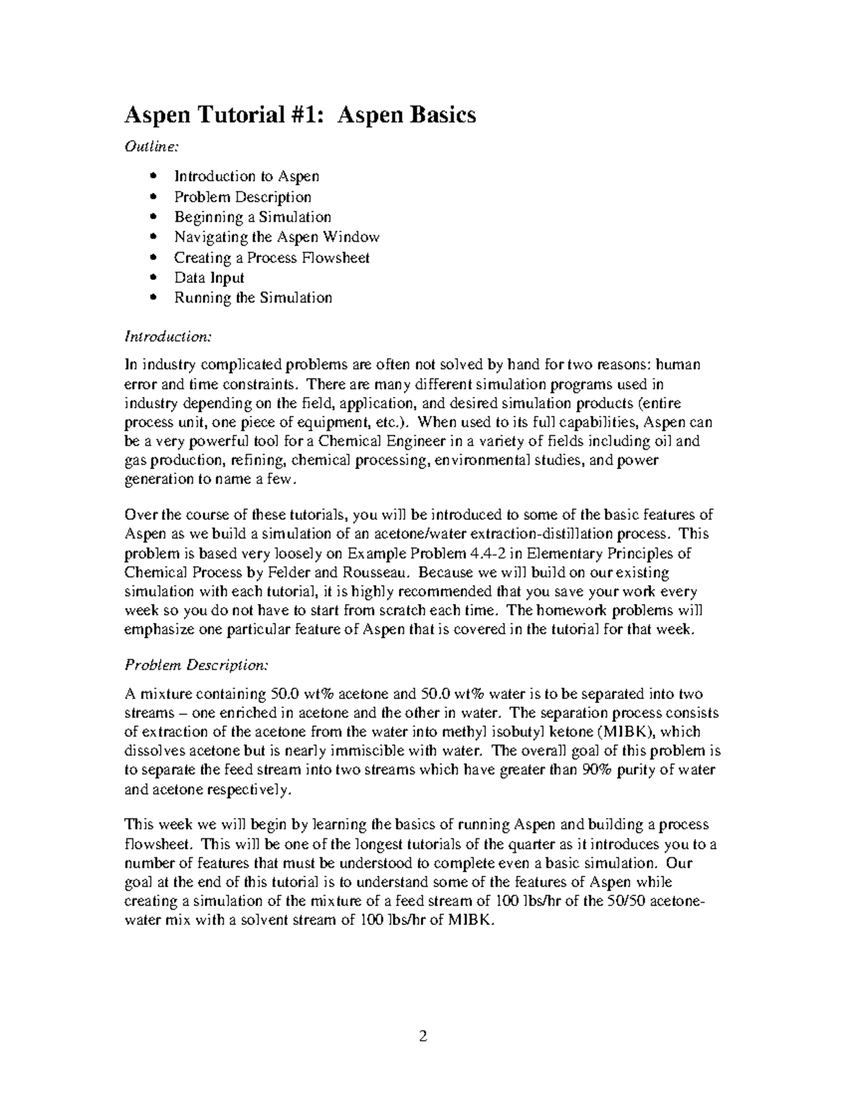 Aspen Tutorial Unit 1: Introduction to Basics and Simulation Setup ...