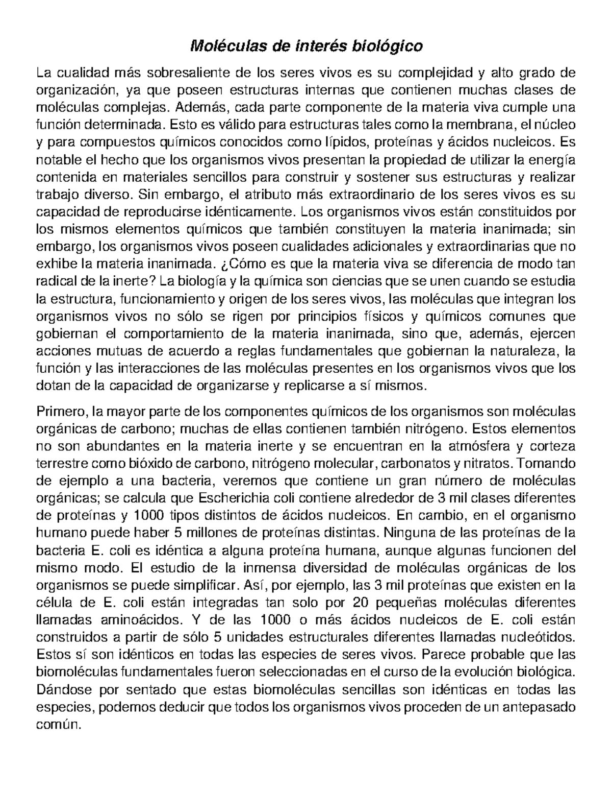 Moléculas Biológicas Relevantes: Estructura y Función en Seres Vivos ...