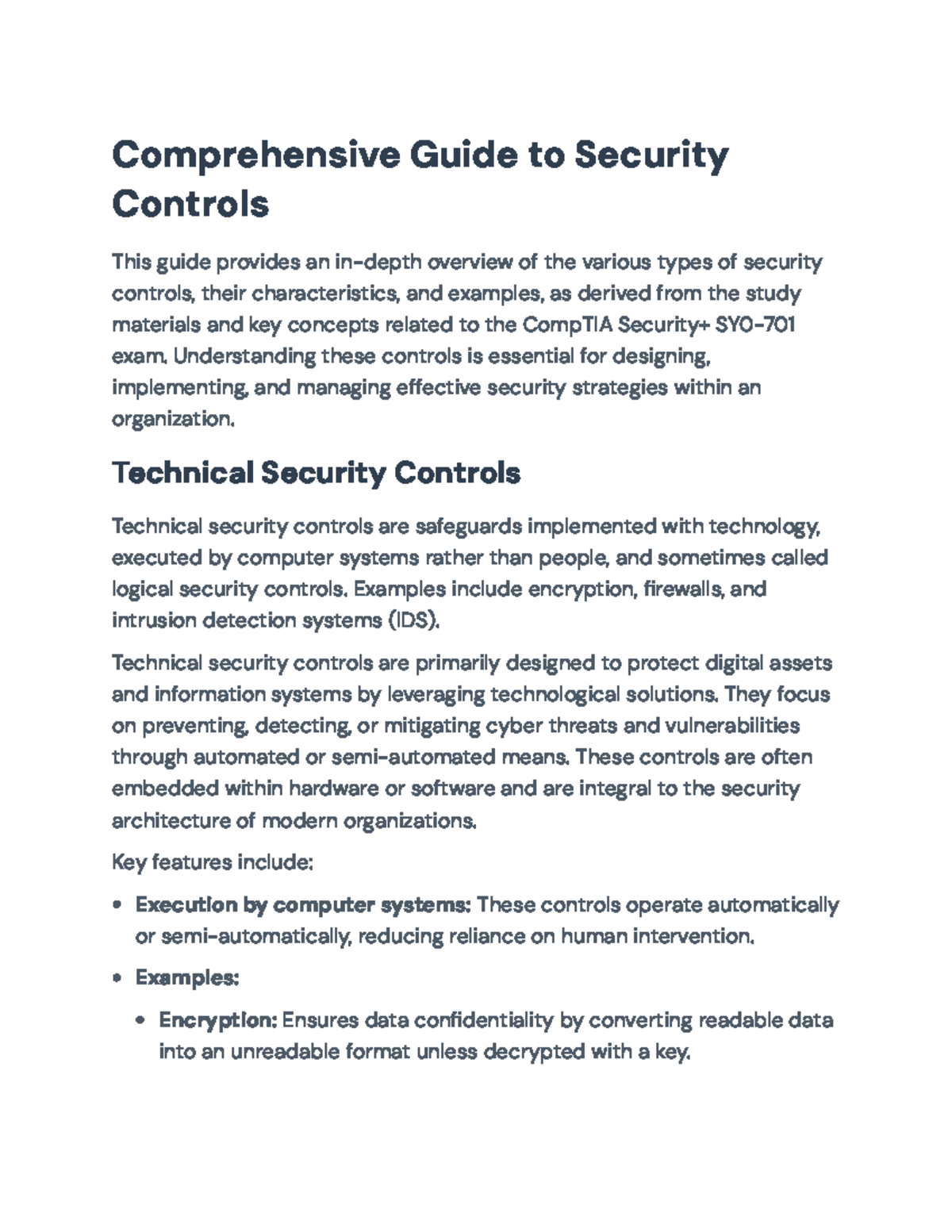 Comprehensive Overview of Security Controls for CompTIA Security+ SY0 ...