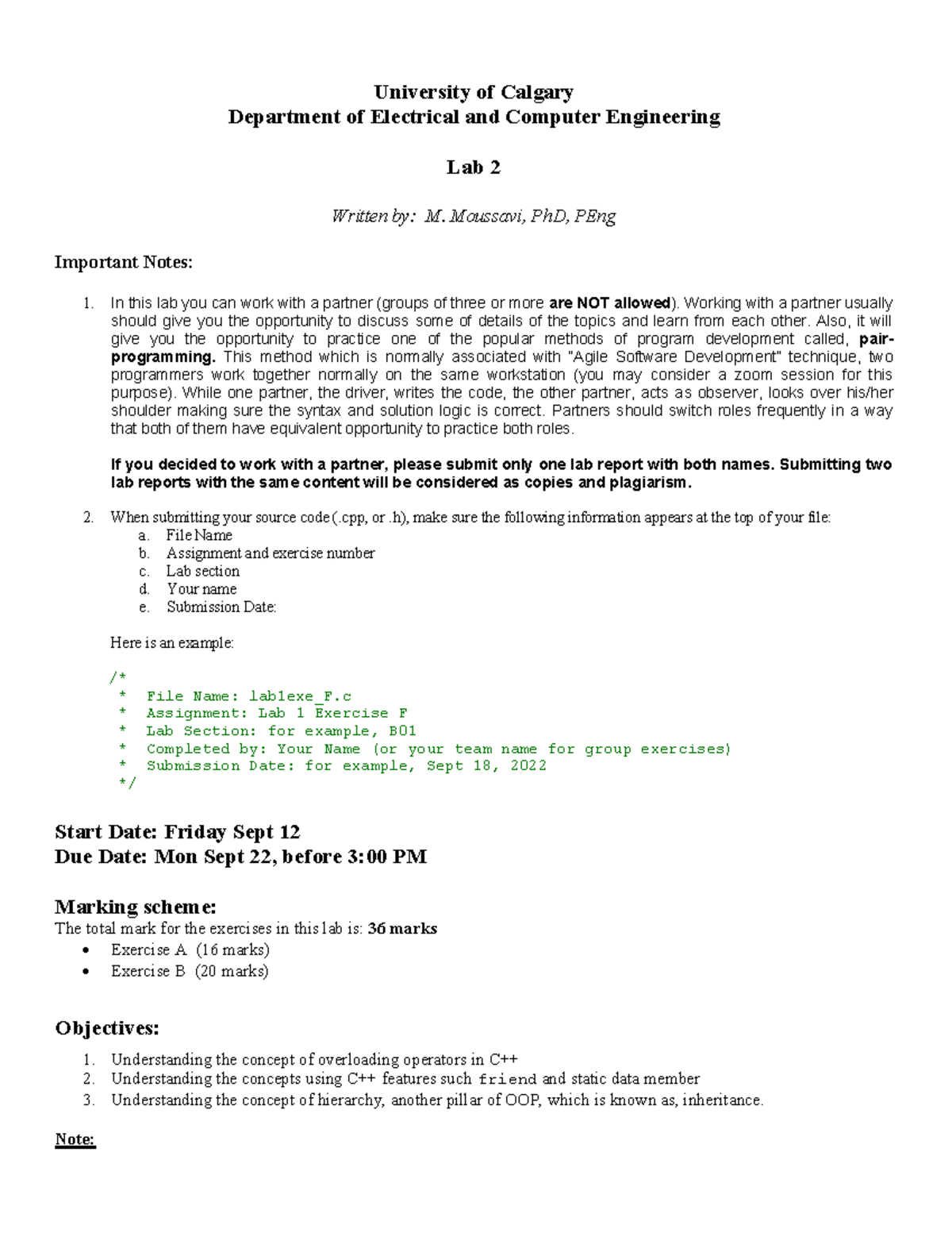 ENSF 480 - Lab 2 - F2025 - Pair Programming & OOP Concepts - Studocu