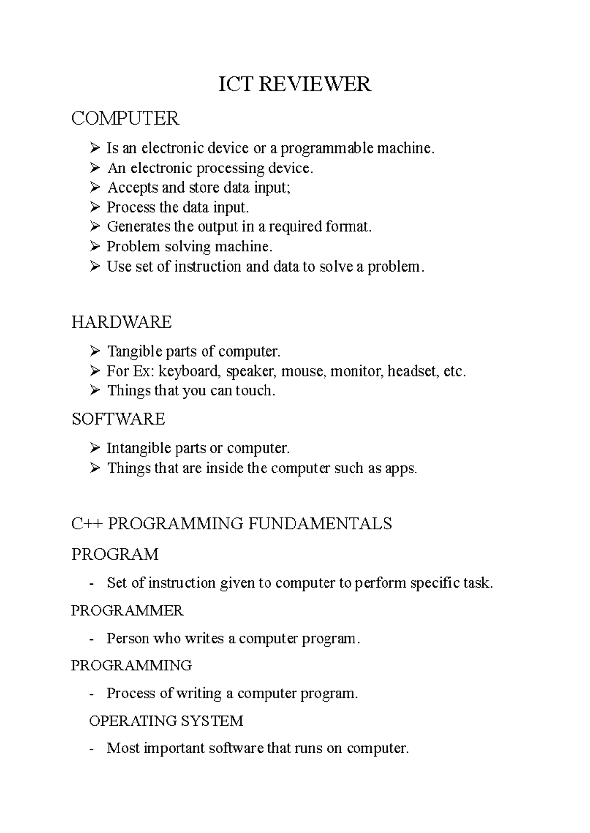 ICT 101: Comprehensive Review of Computer Fundamentals and Programming ...