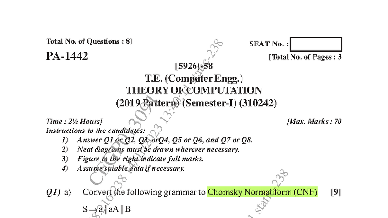 Theory of Computation Exam Paper (310242) - Nov Dec 2022 - Studocu