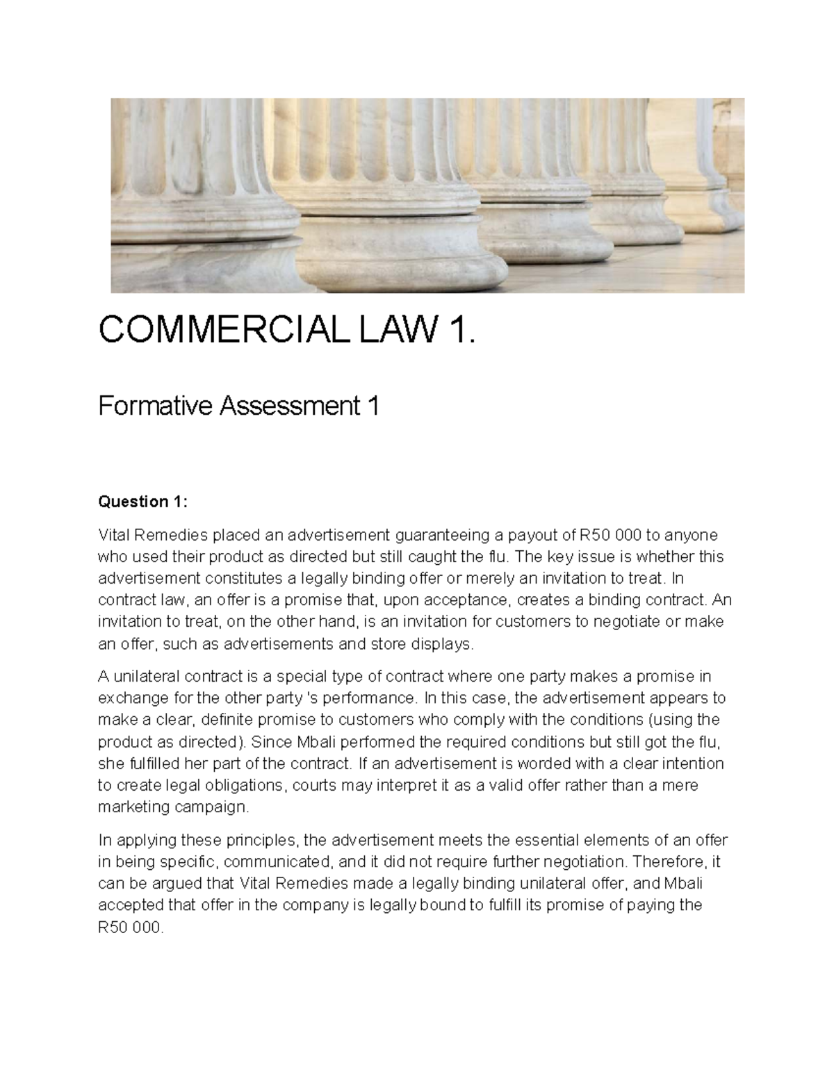 COMMERCIAL LAW 1: Formative Assessment Assignment Insights - Studocu