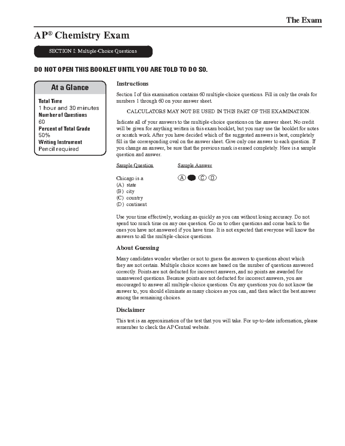 AP Chemistry Practice Test 1: Section I & II Exam Guide - Studocu