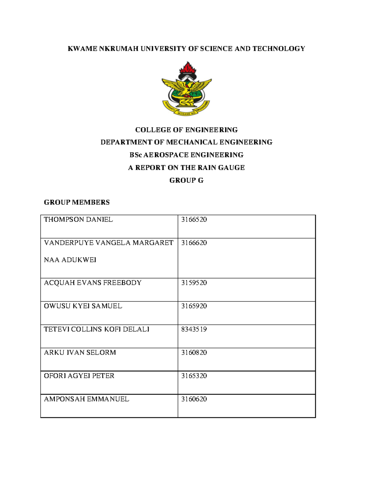 BSc Aerospace Engineering Report on Rain Gauges (3166620) - Studocu